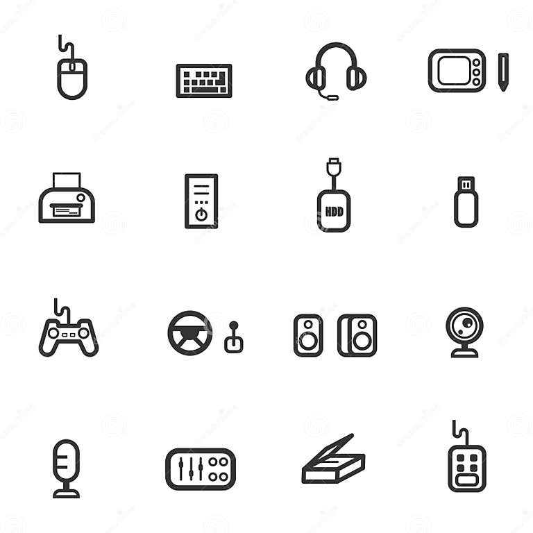 Computer Accessories Icon Set Vector Stock Vector - Illustration of ...
