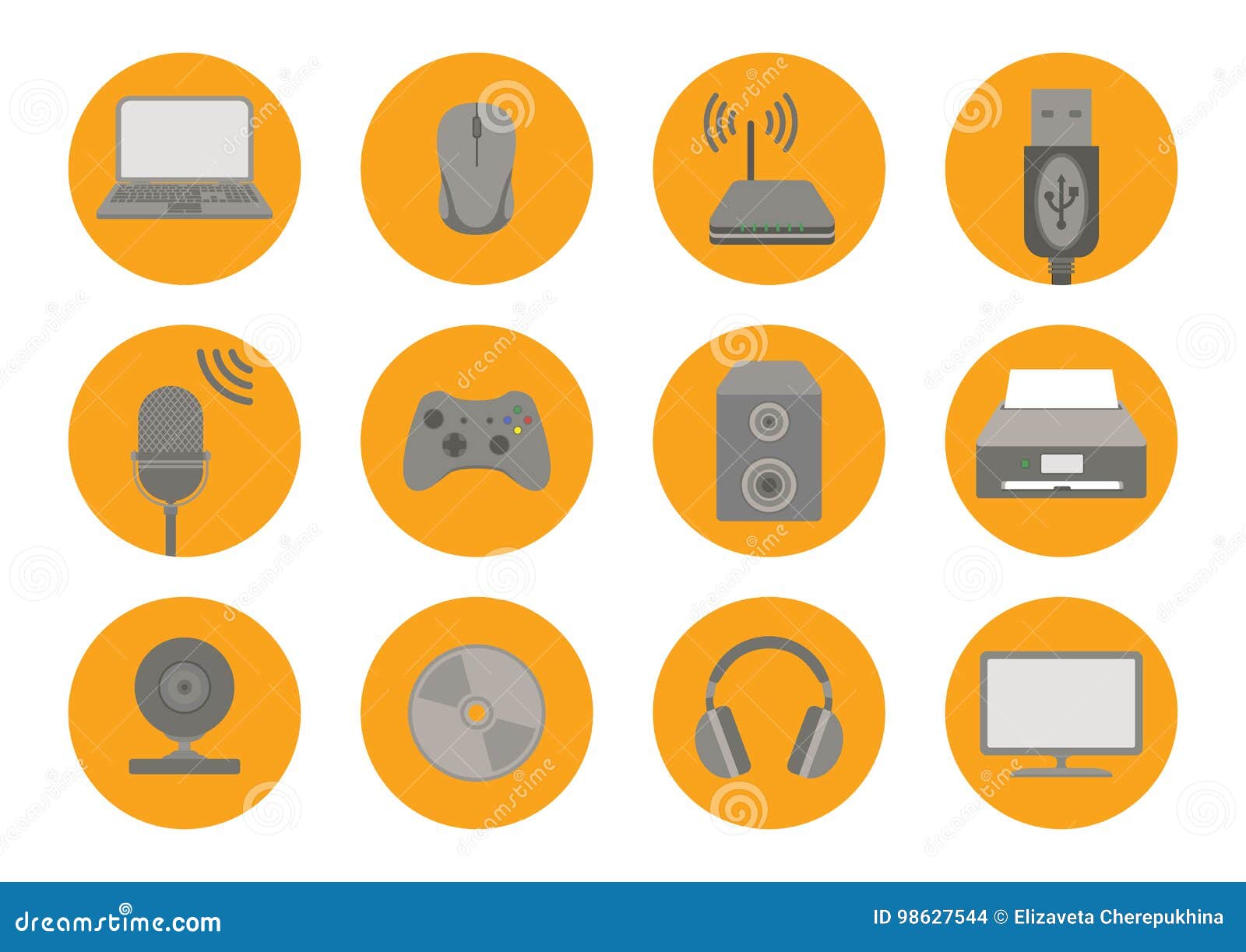 Computer Accessories Icons. Stock Vector - Illustration of isolated ...