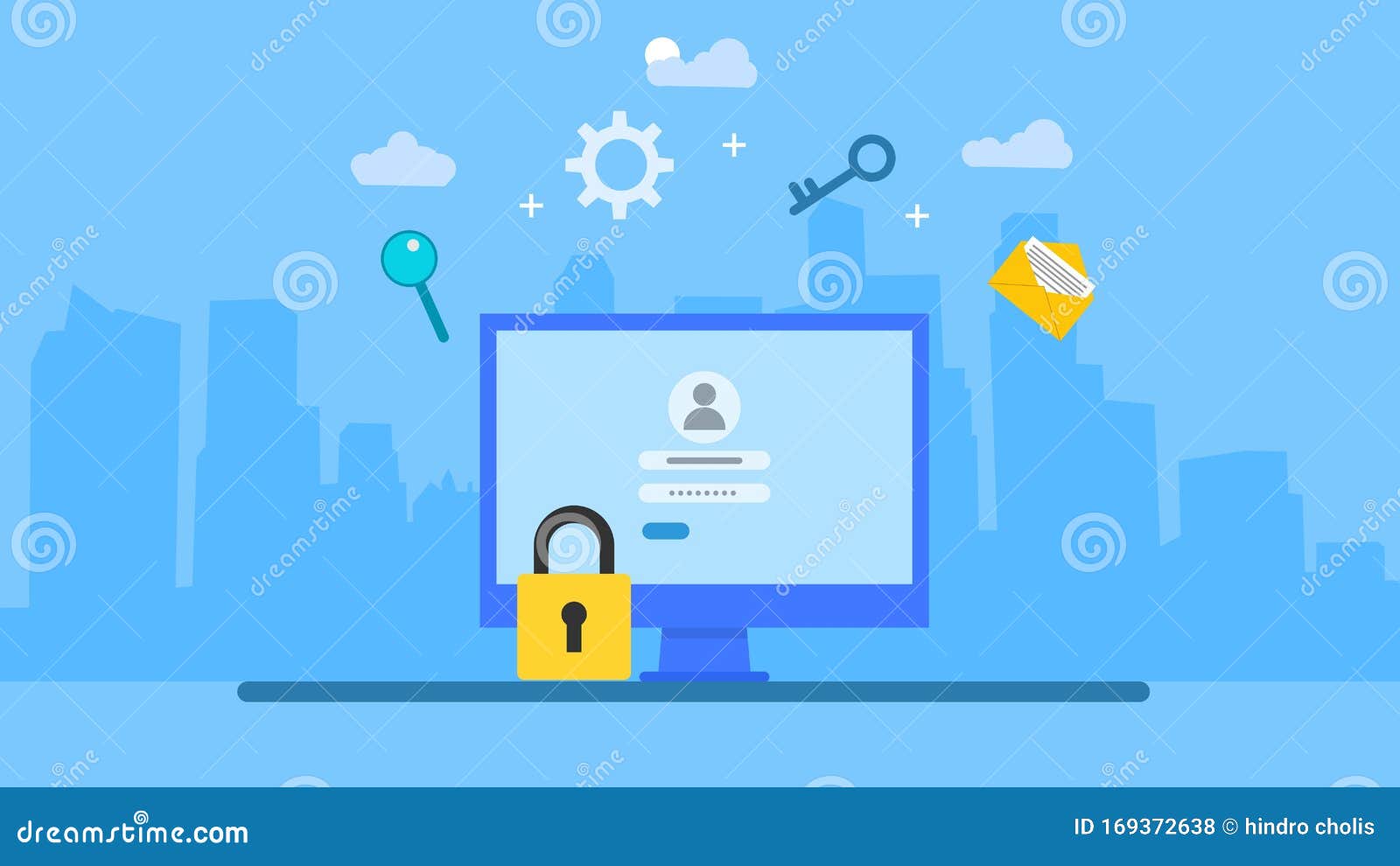 Computer with Account and Password. Stock Vector - Illustration of ...