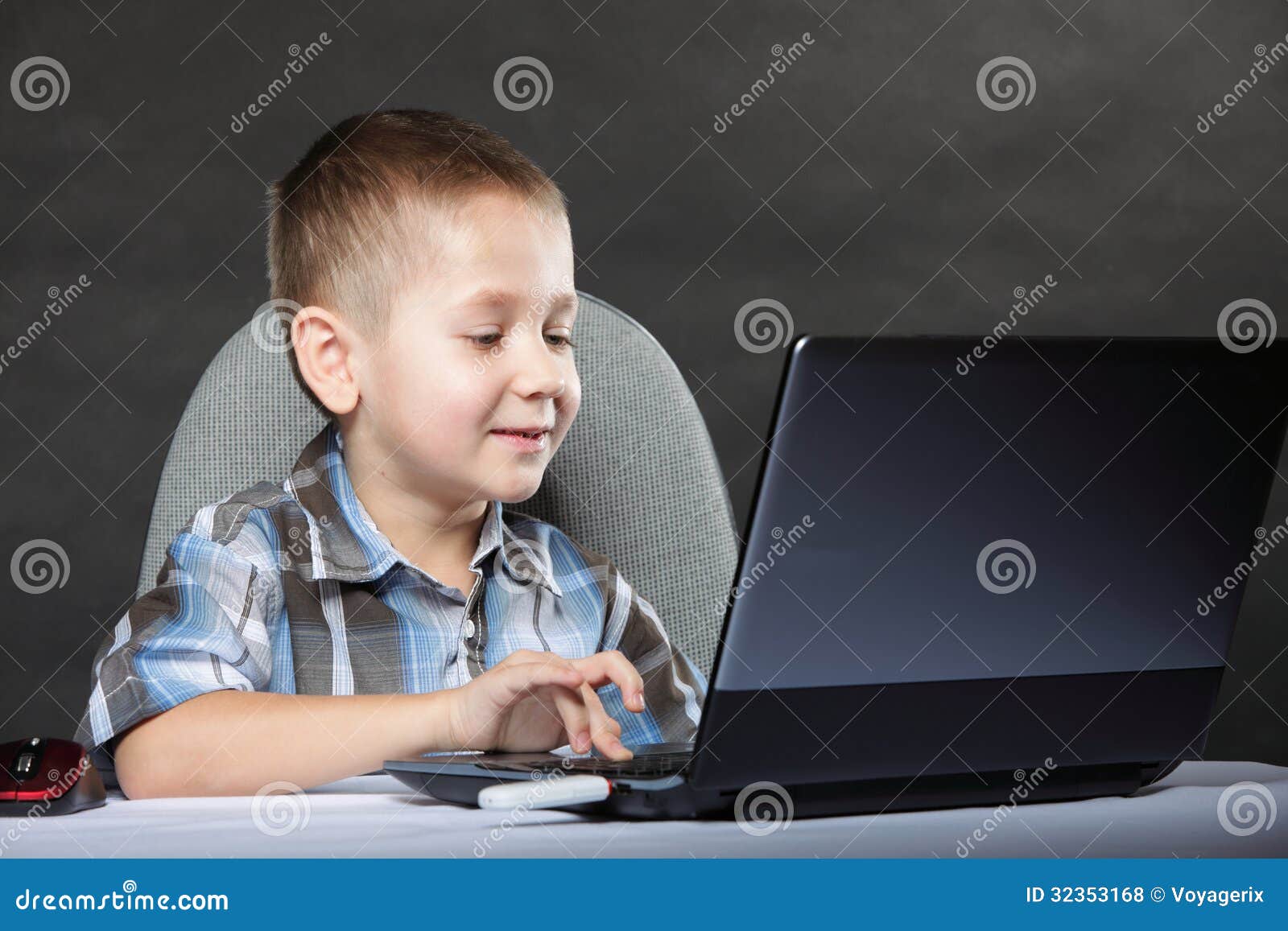 Computer Addiction Child with Laptop Notebook Stock Photo - Image of ...
