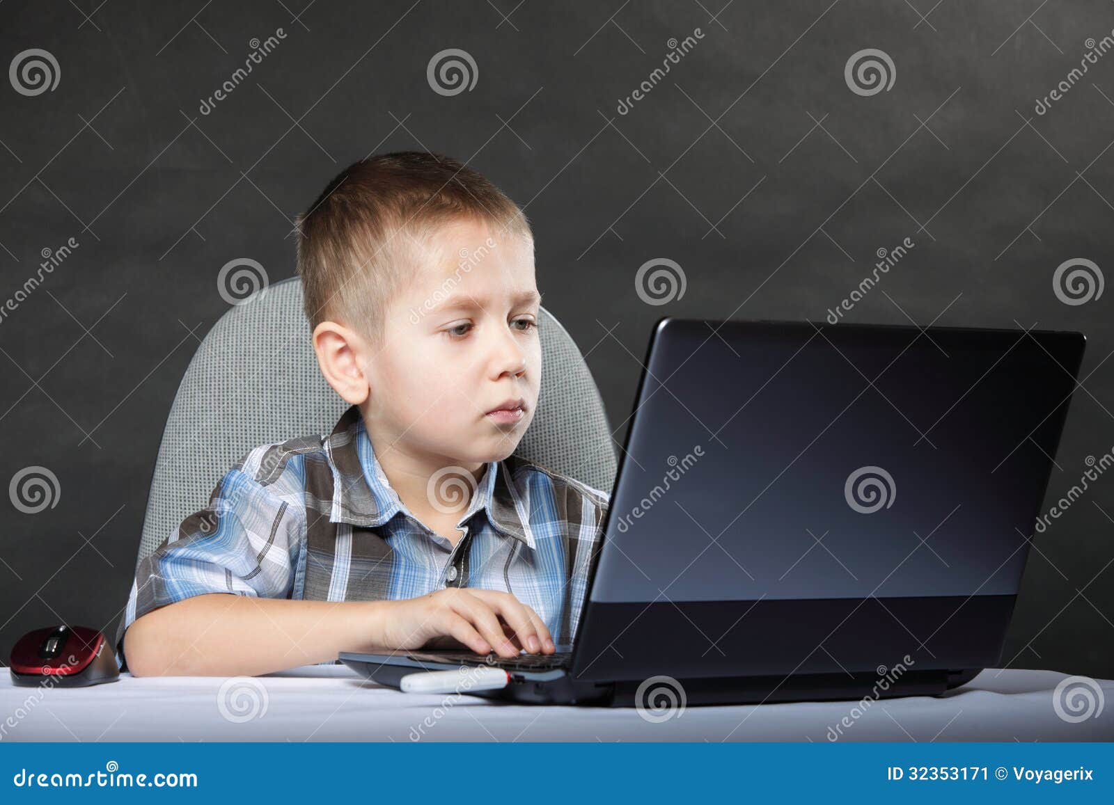 Computer Addiction Child with Laptop Notebook Stock Image - Image of ...