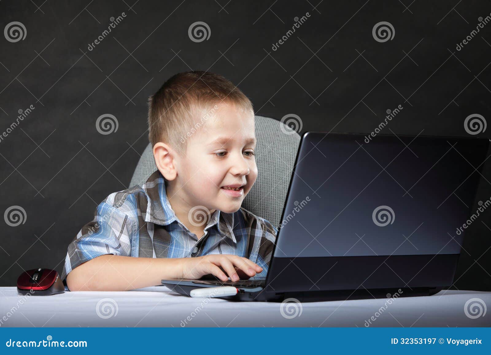 Computer Addiction Child with Laptop Notebook Stock Image - Image of ...