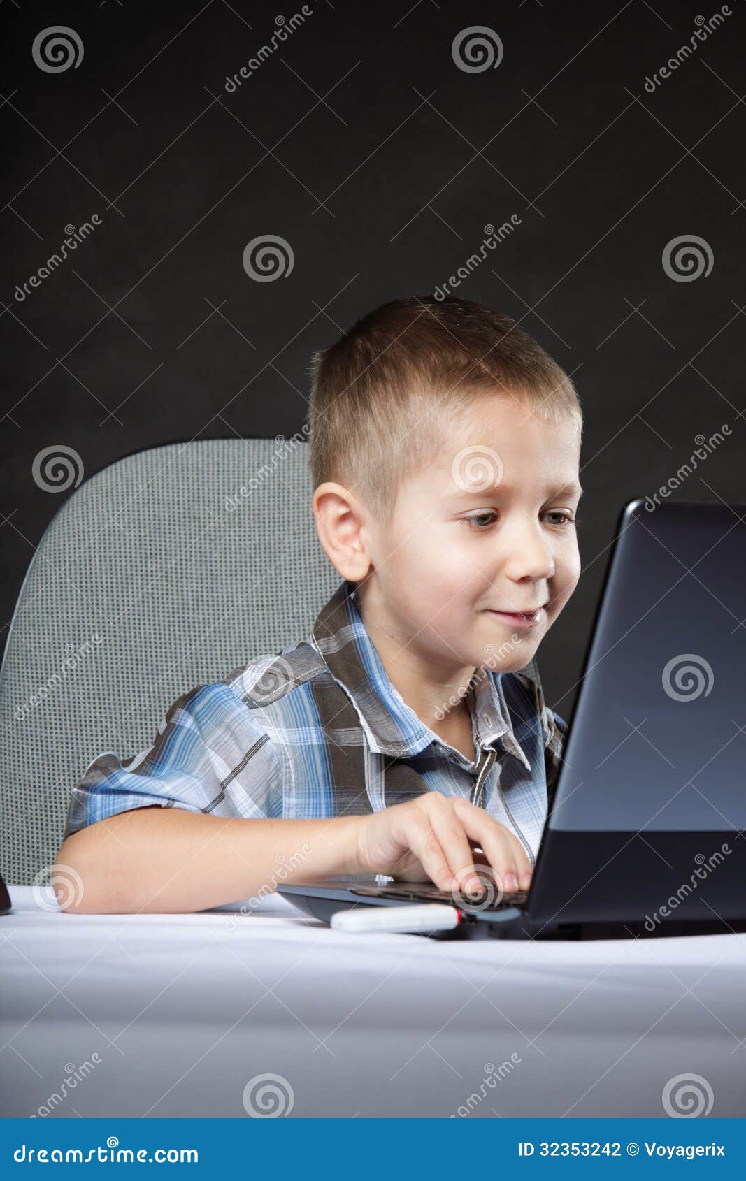 Computer Addiction Child with Laptop Notebook Stock Photo - Image of ...
