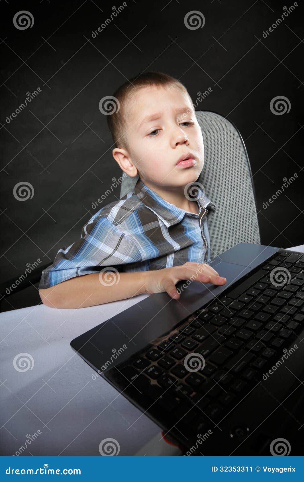 Computer Addiction Child with Laptop Notebook Stock Image - Image of ...