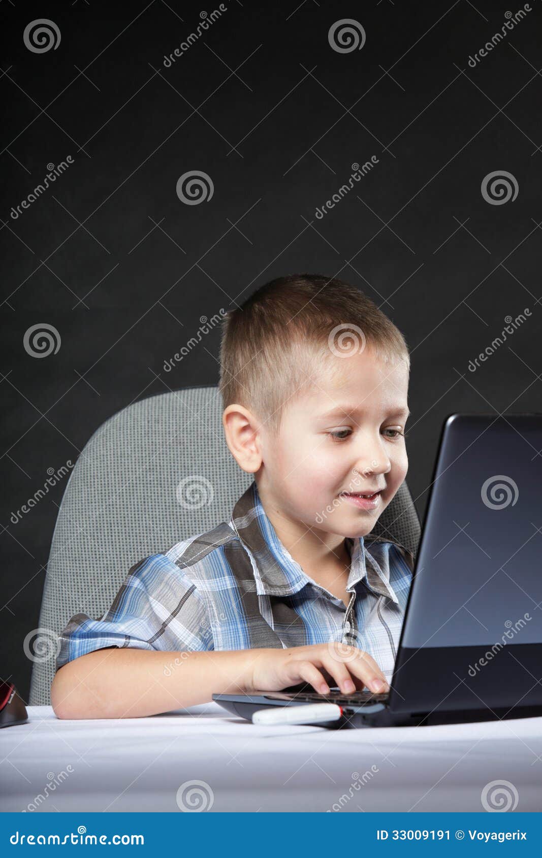 Computer Addiction Child With Laptop Notebook Stock Image - Image of ...
