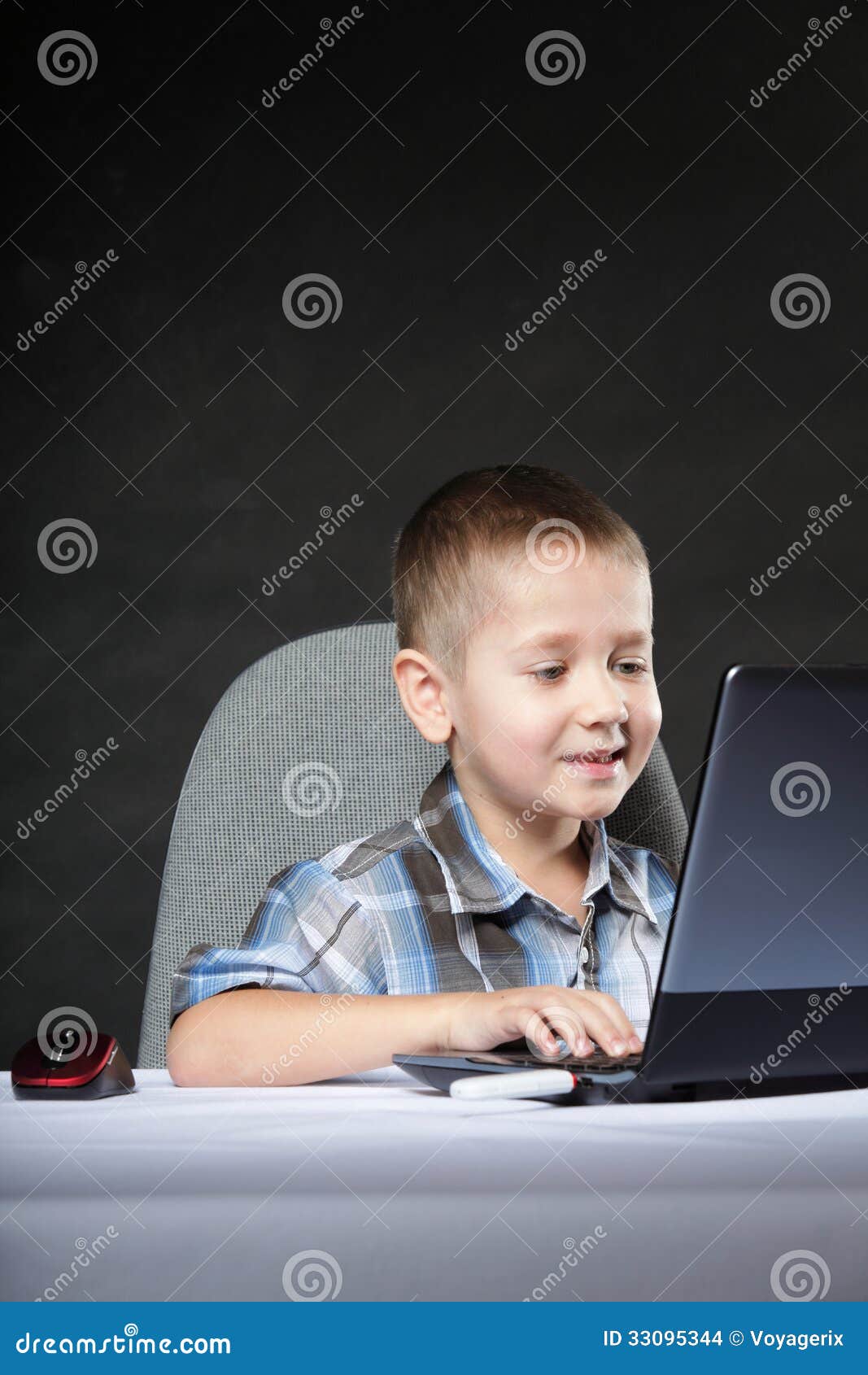 Computer Addiction Child with Laptop Notebook Stock Photo - Image of ...