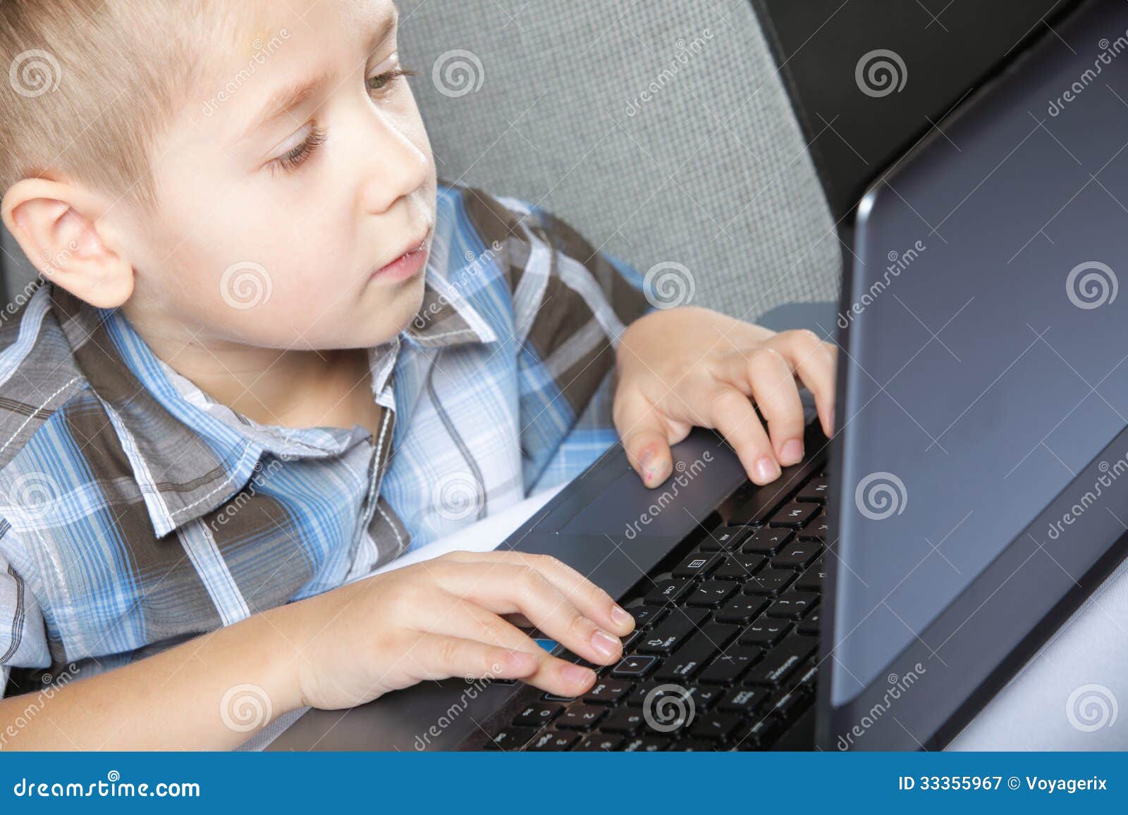 Computer Addiction Child with Laptop Notebook Stock Image - Image of ...