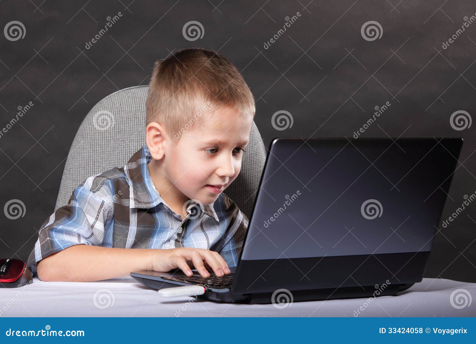 Computer Addiction Child With Laptop Notebook Royalty-Free Stock Image ...