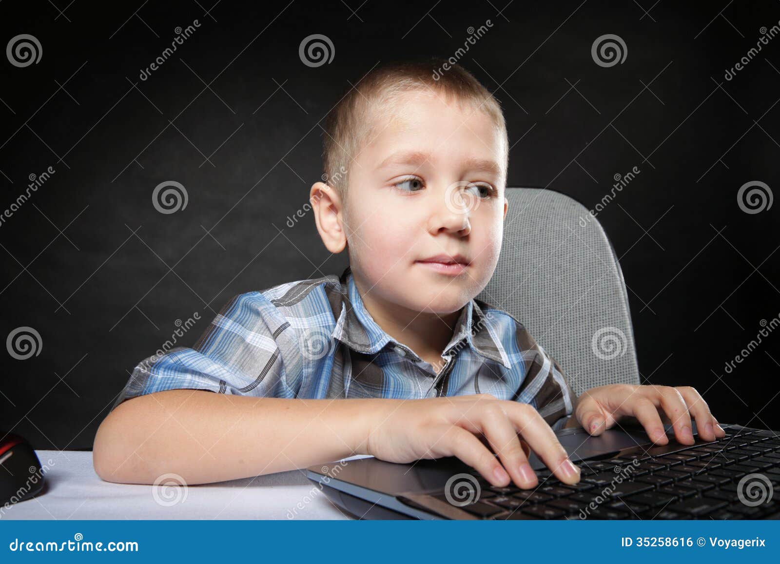 Computer Addiction Child with Laptop Notebook Stock Photo - Image of ...