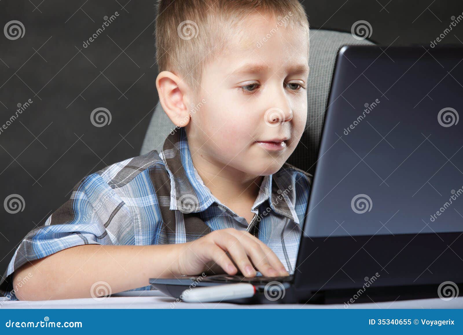 Computer Addiction Child With Laptop Notebook Stock Image - Image of ...