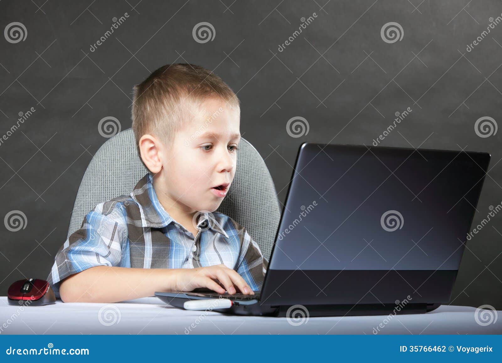 Computer Addiction Child with Laptop Notebook Stock Photo - Image of ...