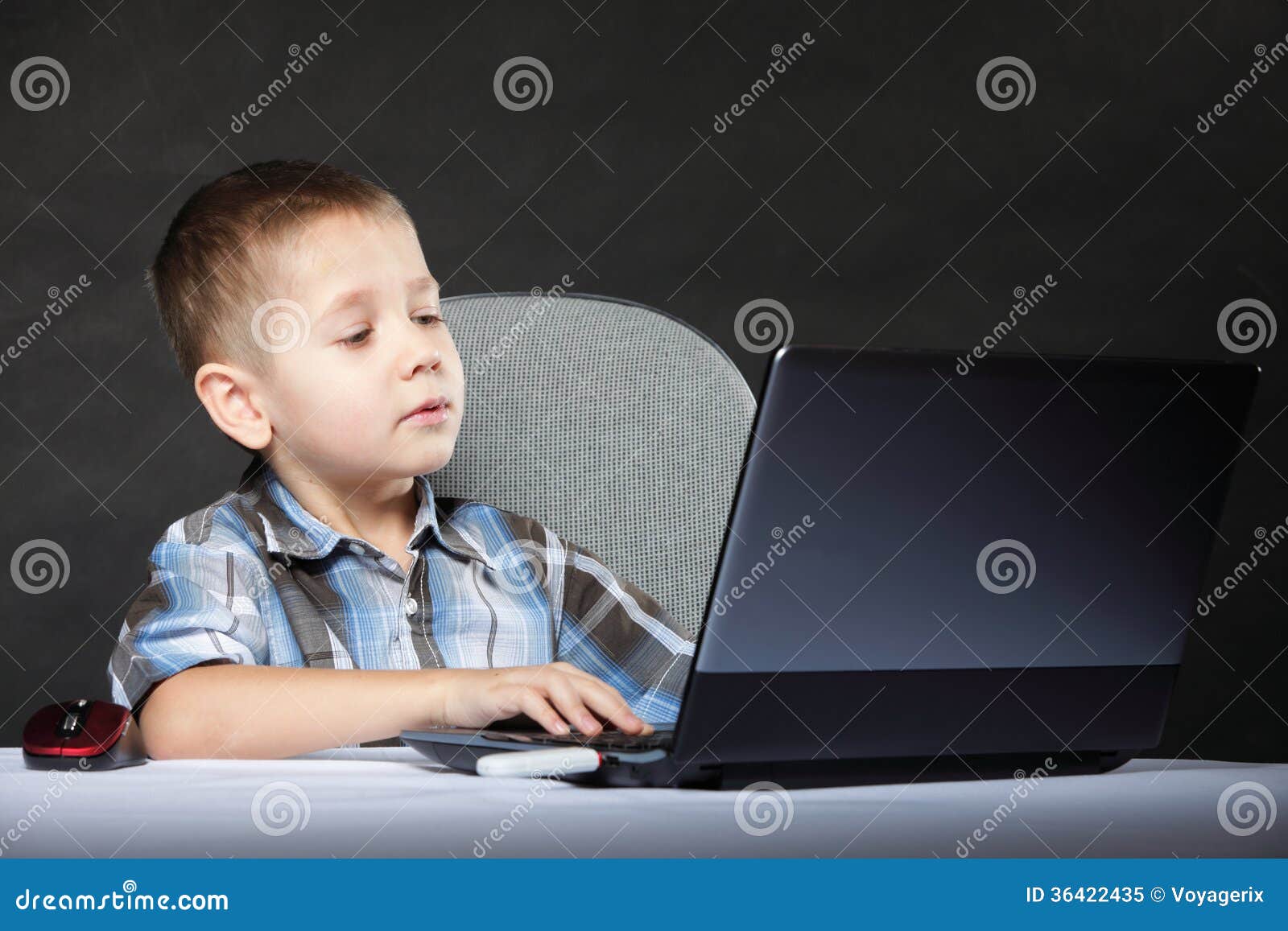 Computer Addiction Child with Laptop Notebook Stock Image - Image of ...