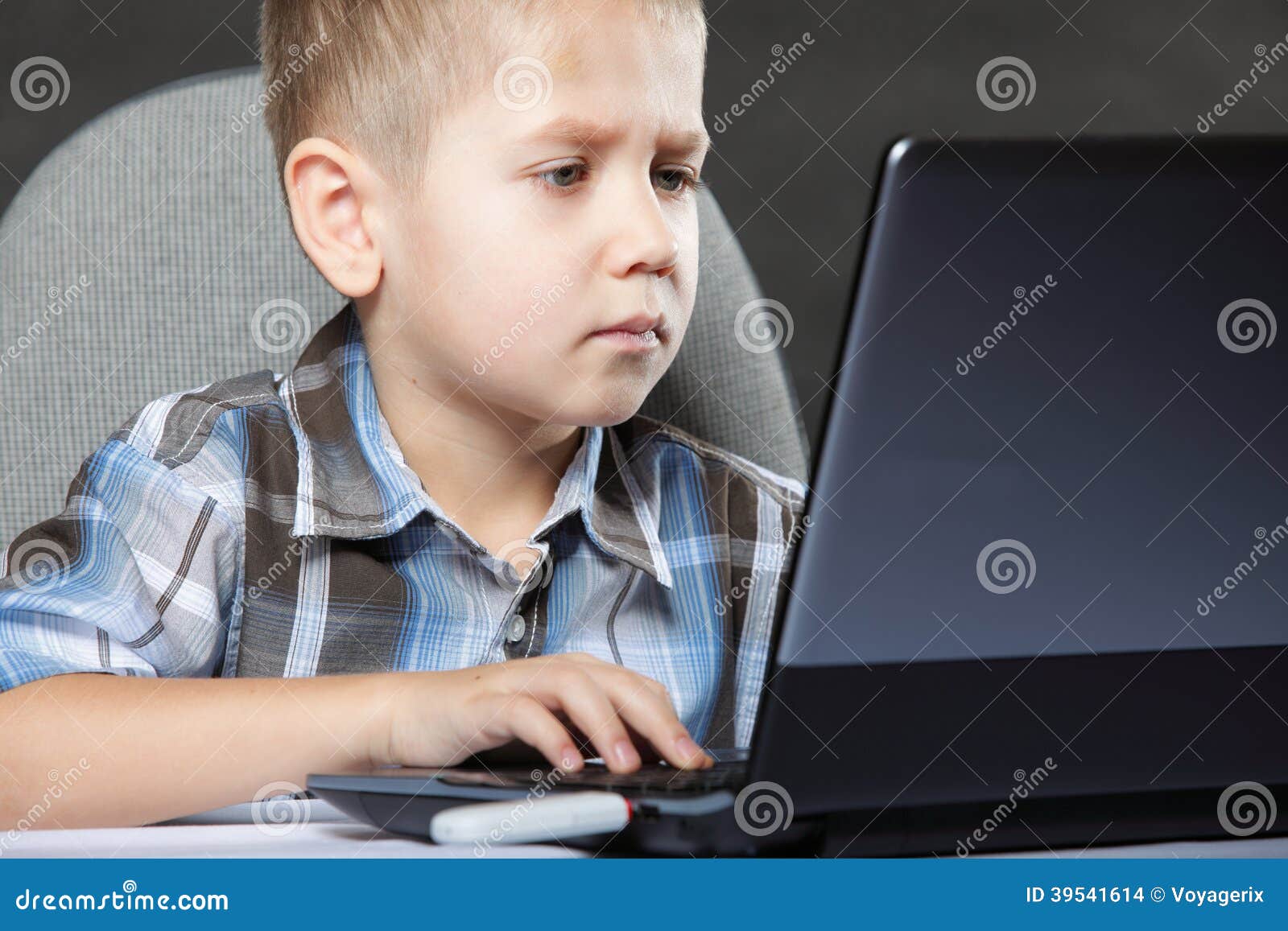 Computer Addiction Child with Laptop Notebook Stock Photo - Image of ...