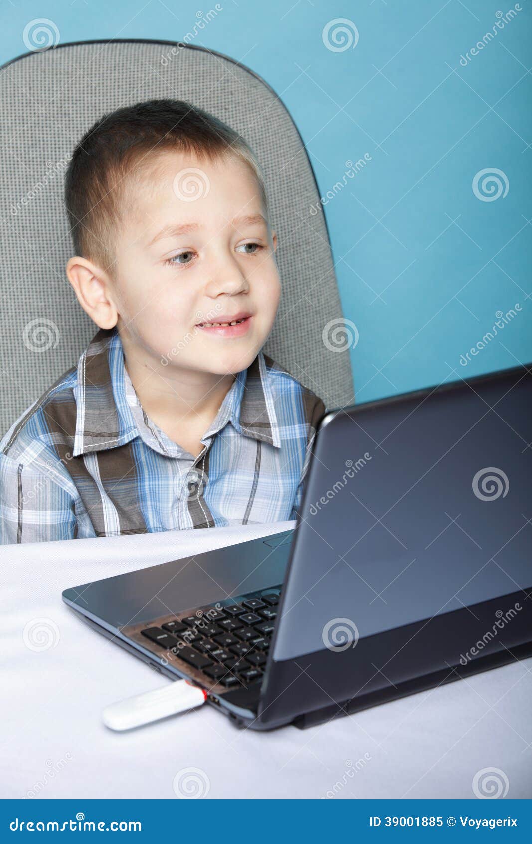 Computer Addiction Child with Laptop Notebook Stock Image - Image of ...