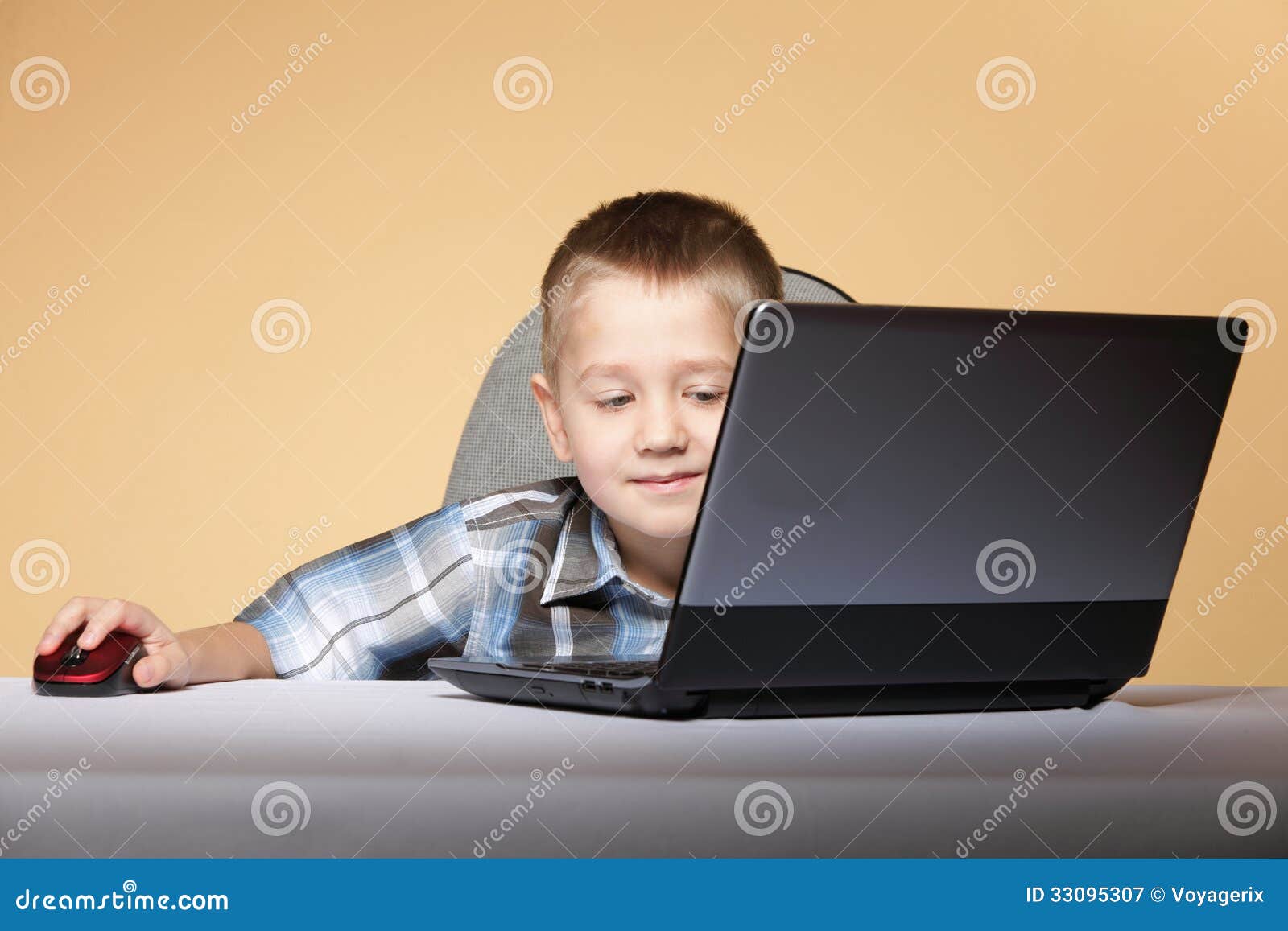 Computer Addiction Child with Laptop Notebook Stock Image - Image of ...