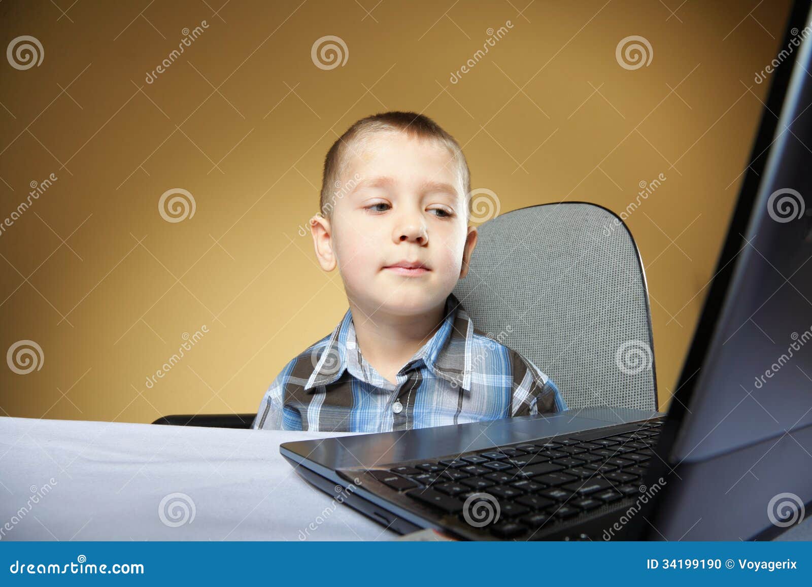 Computer Addiction Child with Laptop Notebook Stock Photo - Image of ...