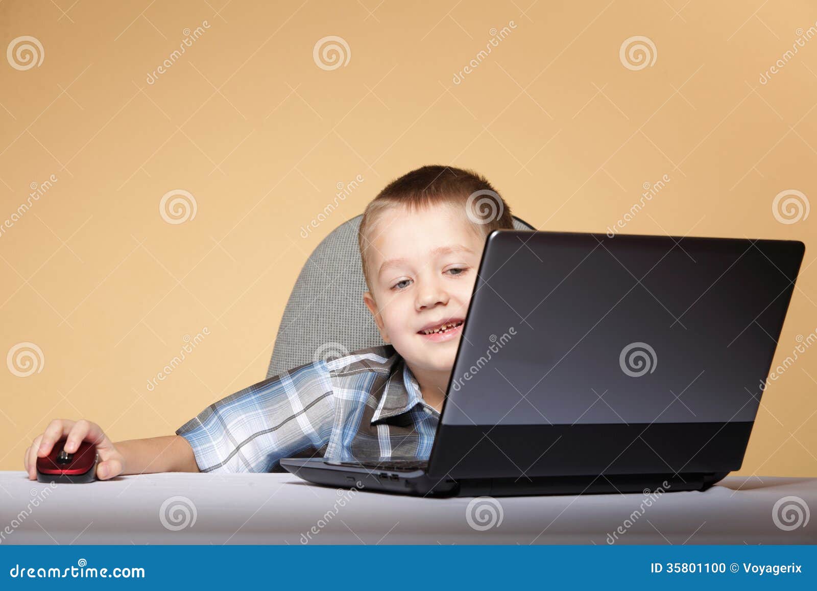 Computer Addiction Child with Laptop Notebook Stock Photo - Image of ...