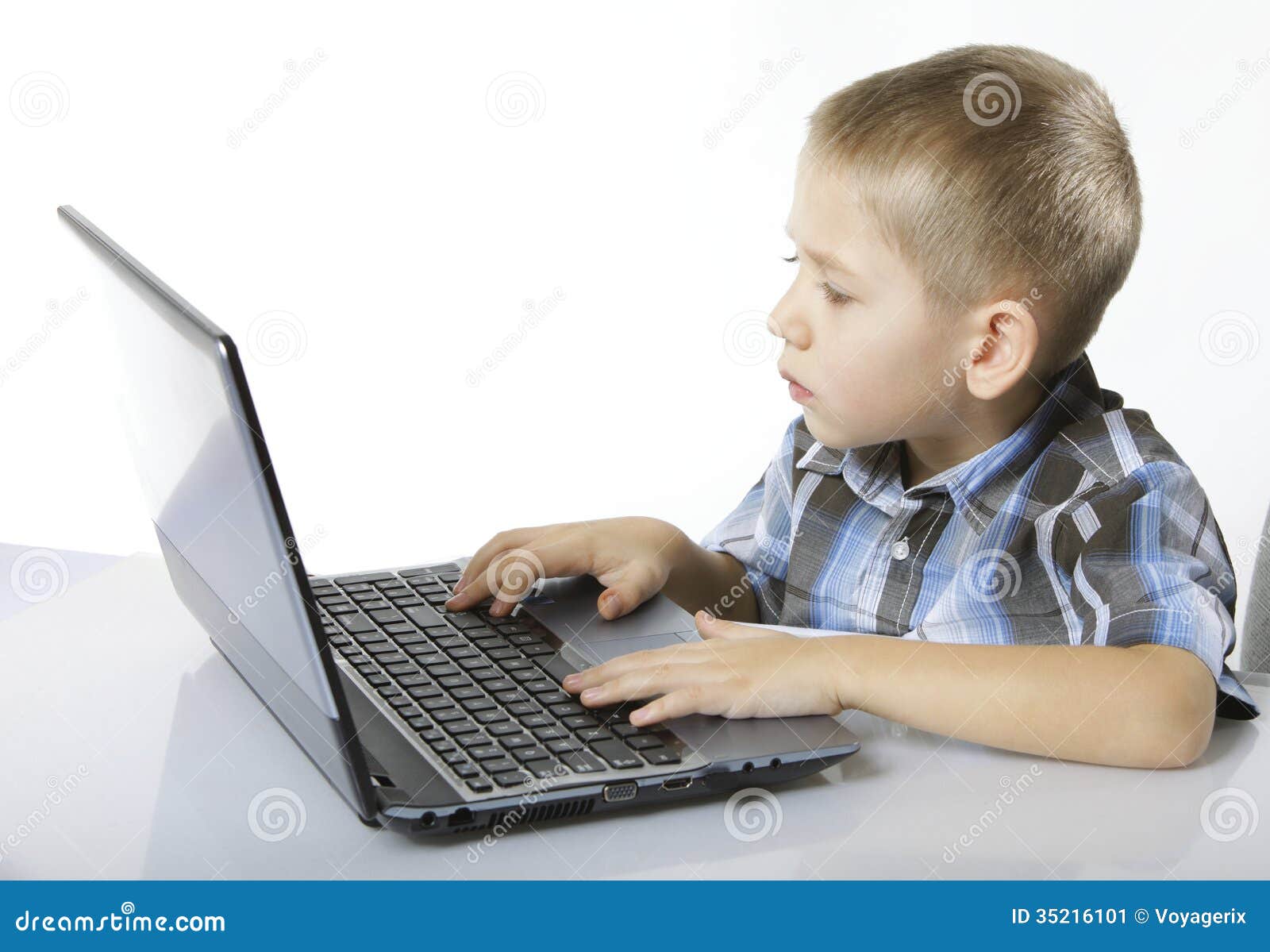 Computer Addiction Child with Laptop Notebook Stock Image - Image of ...