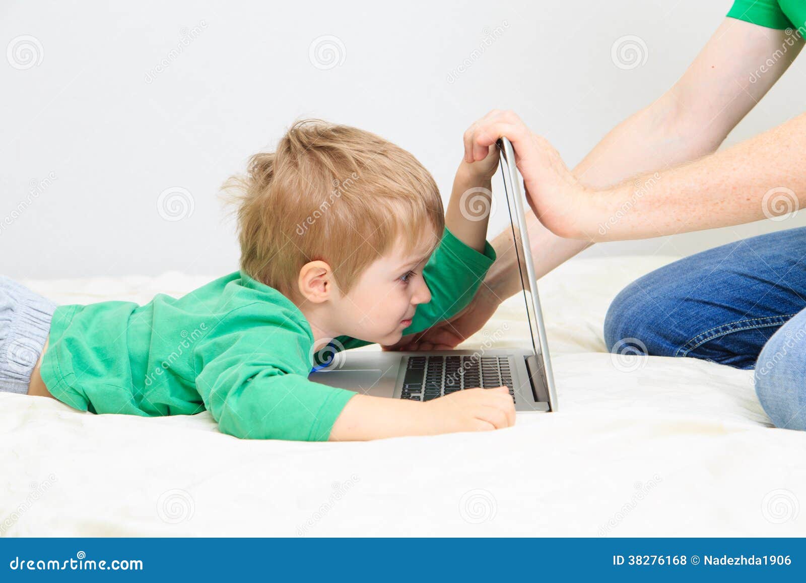 Computer Addiction Child With Laptop Notebook Stock Image ...