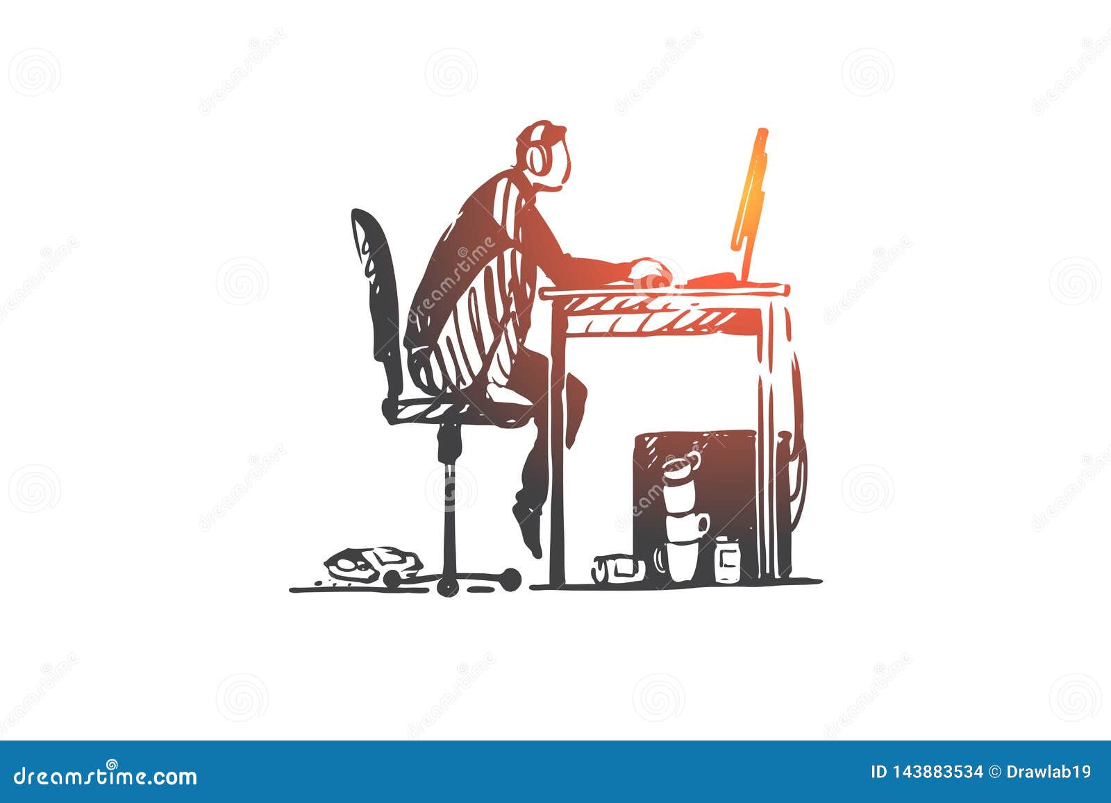 Computer Addiction Gaming Programmer Concept Hand Drawn Isolated Vector Stock Vector