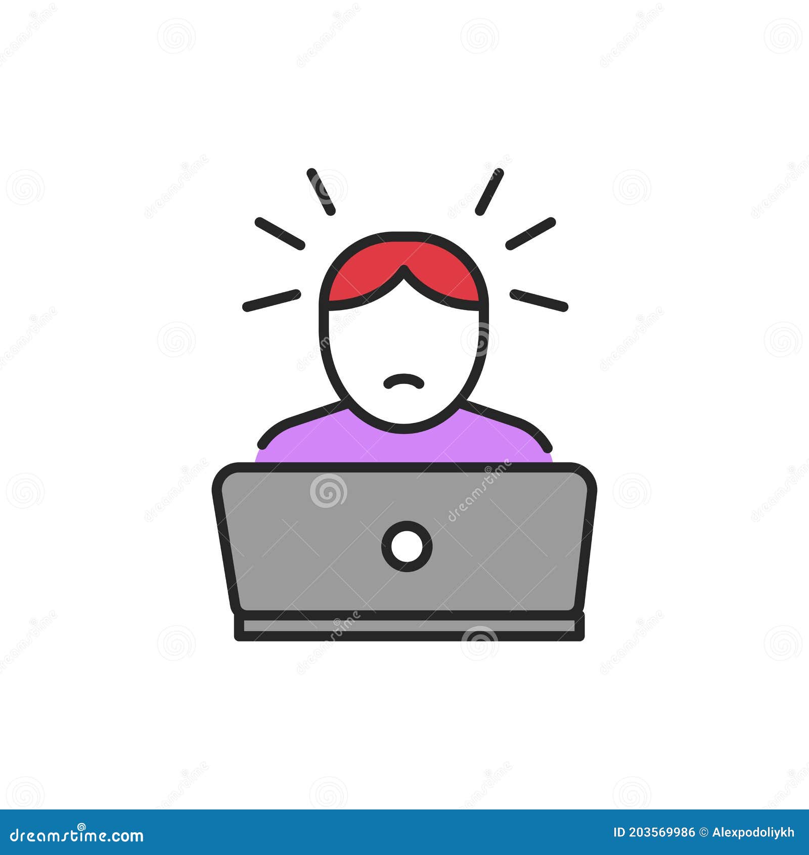 Computer Addiction Line Color Icon. Sign for Web Page, Mobile App Stock ...