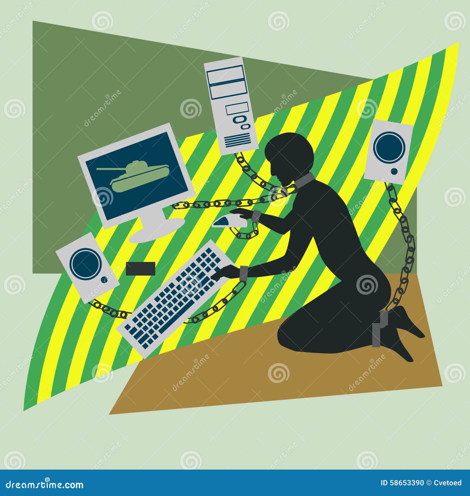 Computer addiction stock vector. Illustration of living - 58653390