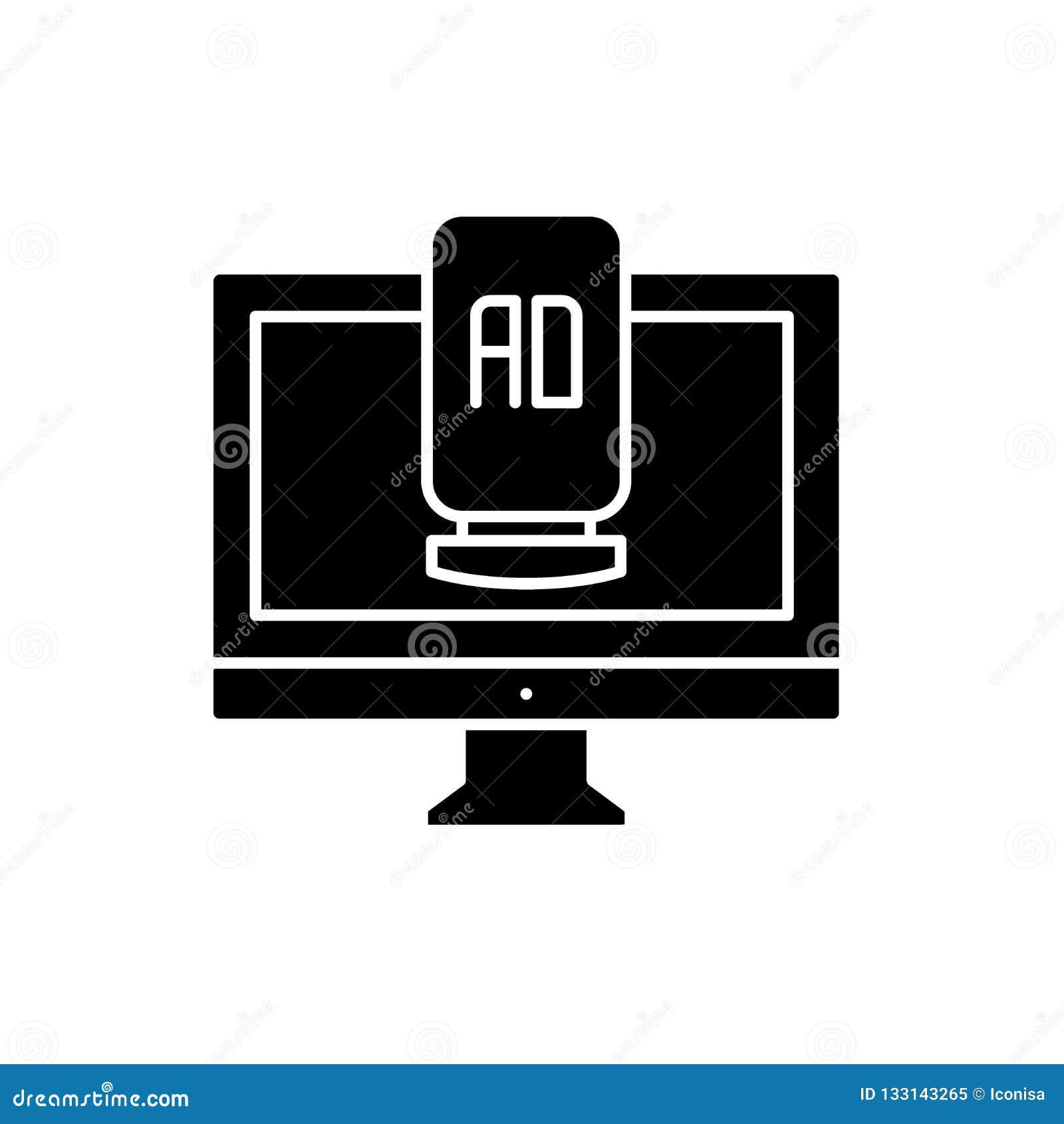 Computer Advertising Black Icon, Vector Sign on Isolated Background ...