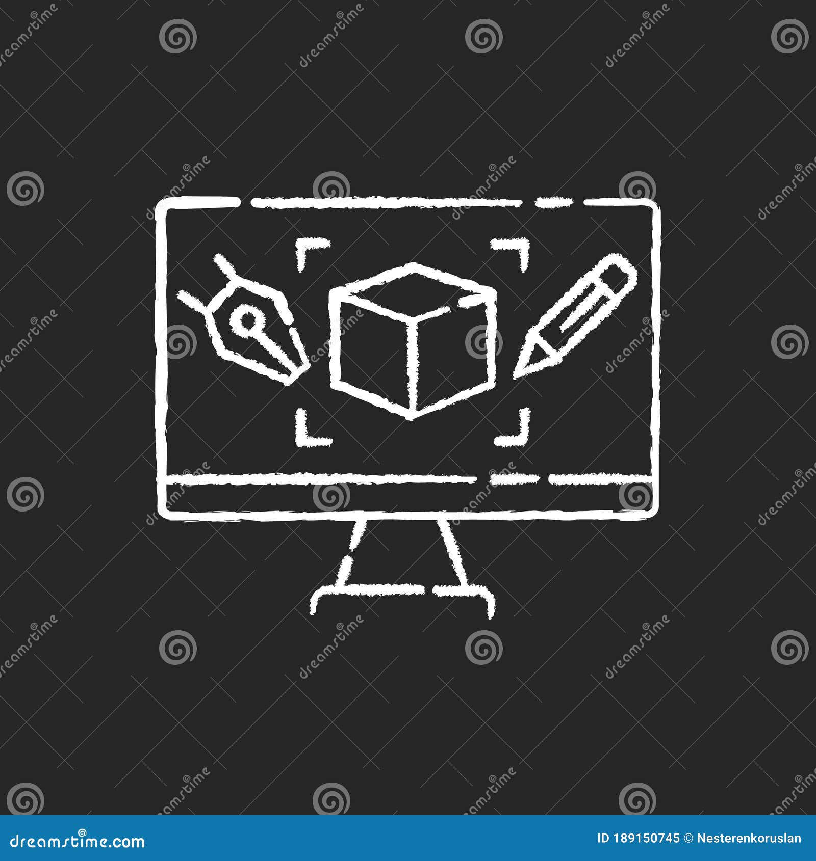 Computer Aided Design Chalk White Icon on Black Background Stock Vector ...