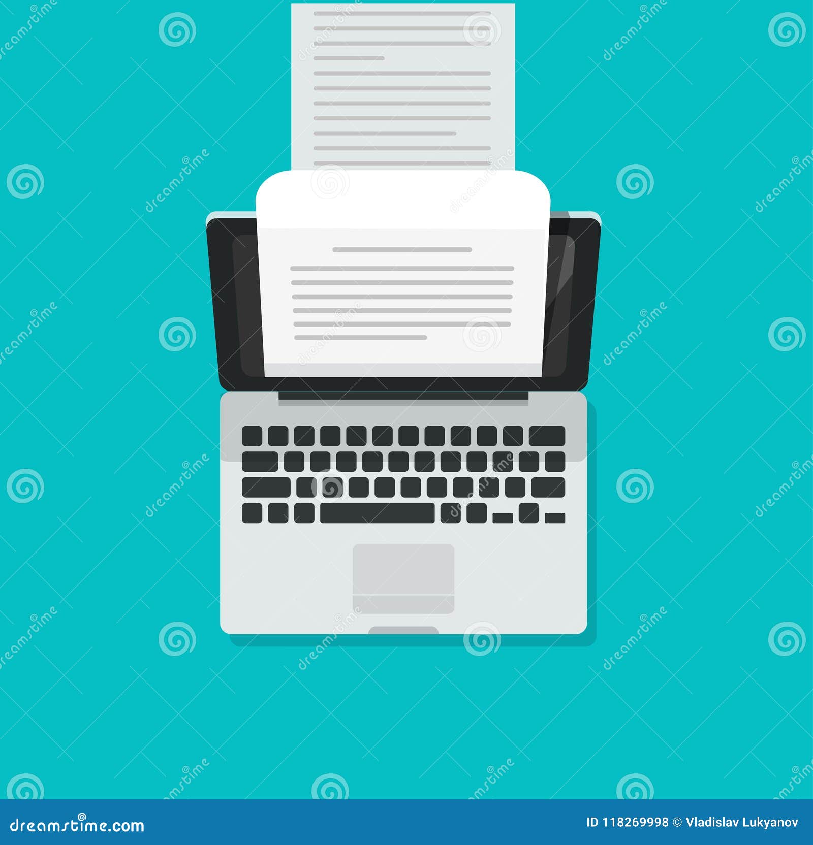 Computer Aka Typewriter Vector Illustration, Flat Cartoon Laptop Pc and ...
