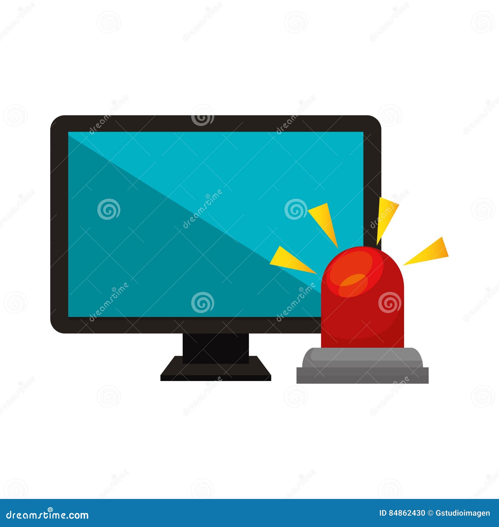 Computer with Alarm Siren Isolated Icon Stock Illustration ...