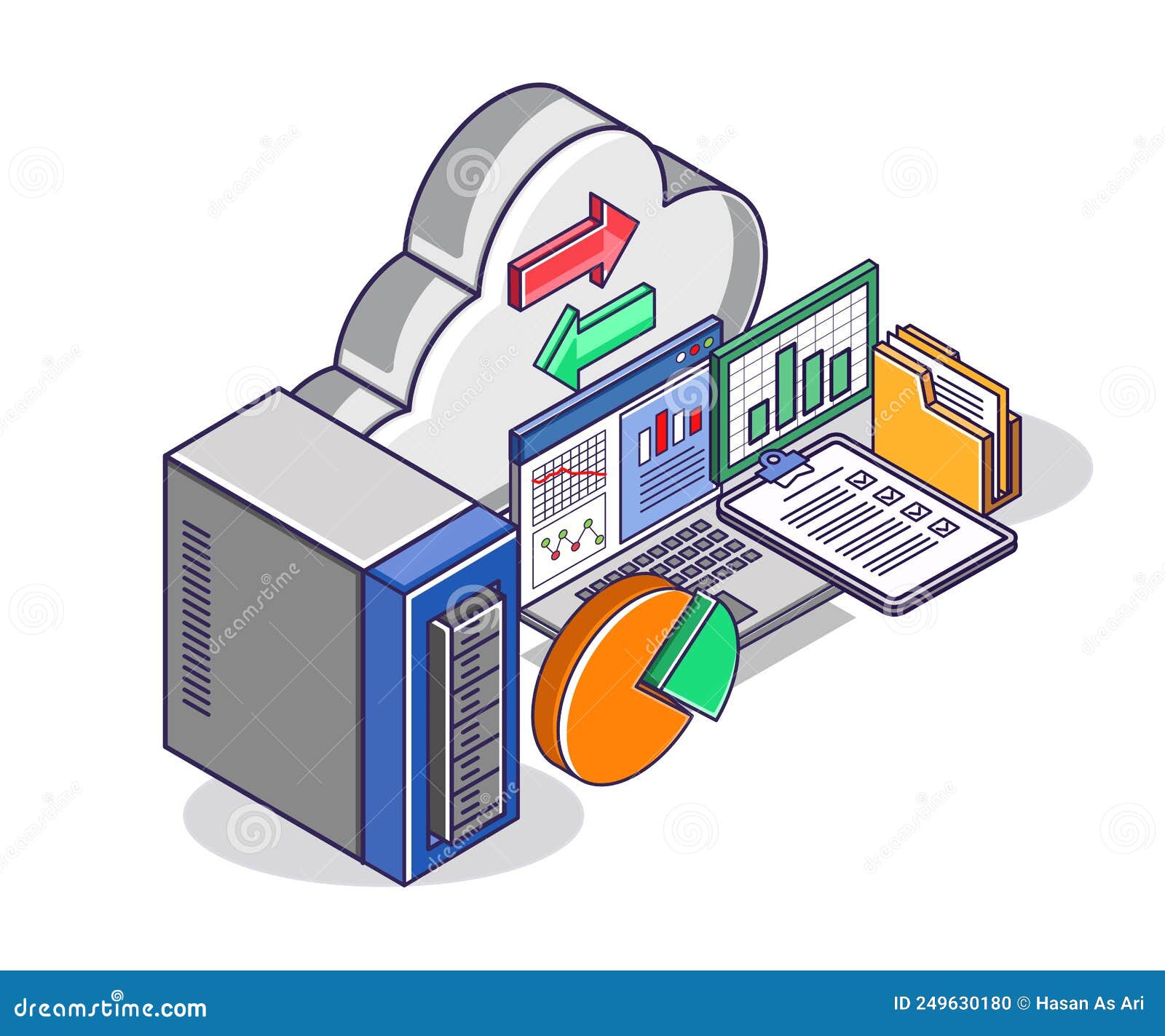 Computer Analysis with Cloud Server Stock Illustration - Illustration ...