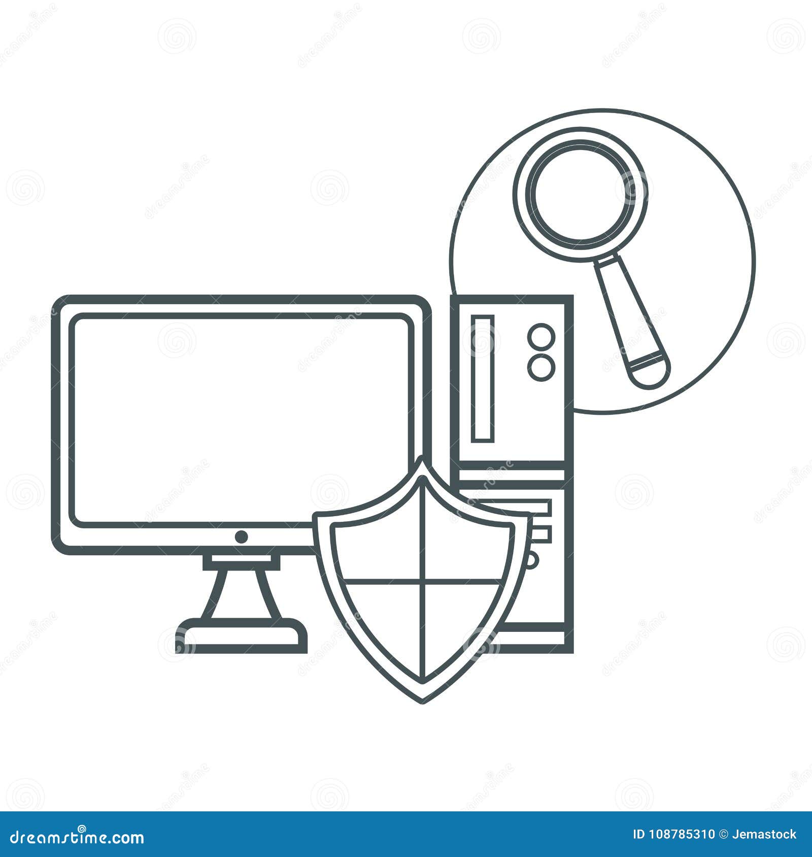 Computer Antivirus Warning Line Icon, Concept Sign, Outline Vector ...