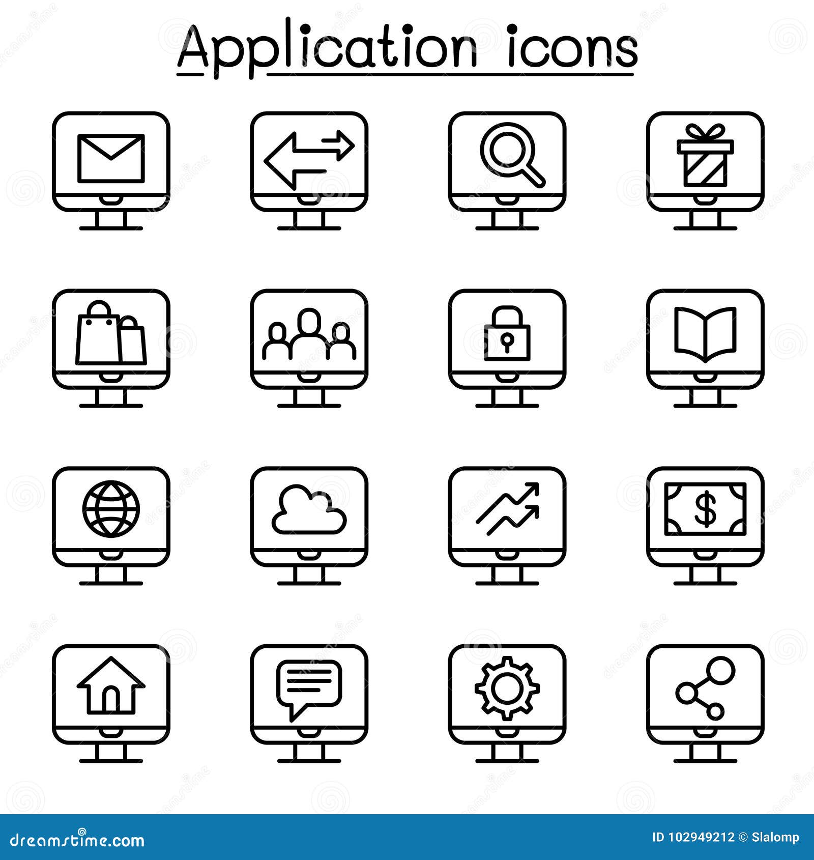 Computer Application Icon Set in Thin Line Style Stock Vector ...