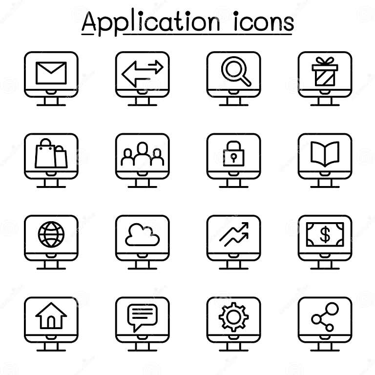 Computer Application Icon Set in Thin Line Style Stock Vector ...