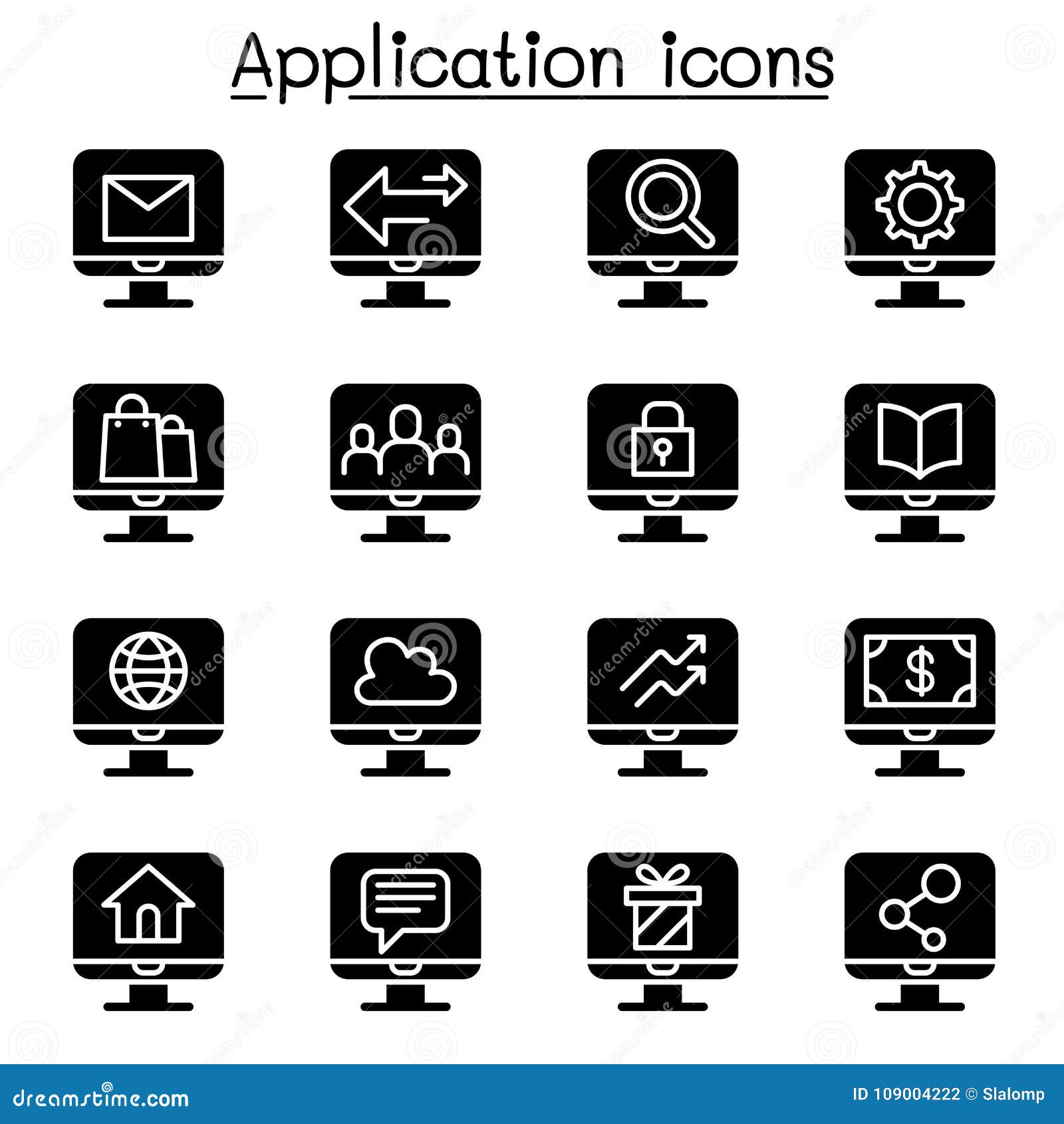 Computer Application Icon Set Stock Vector - Illustration of contact ...