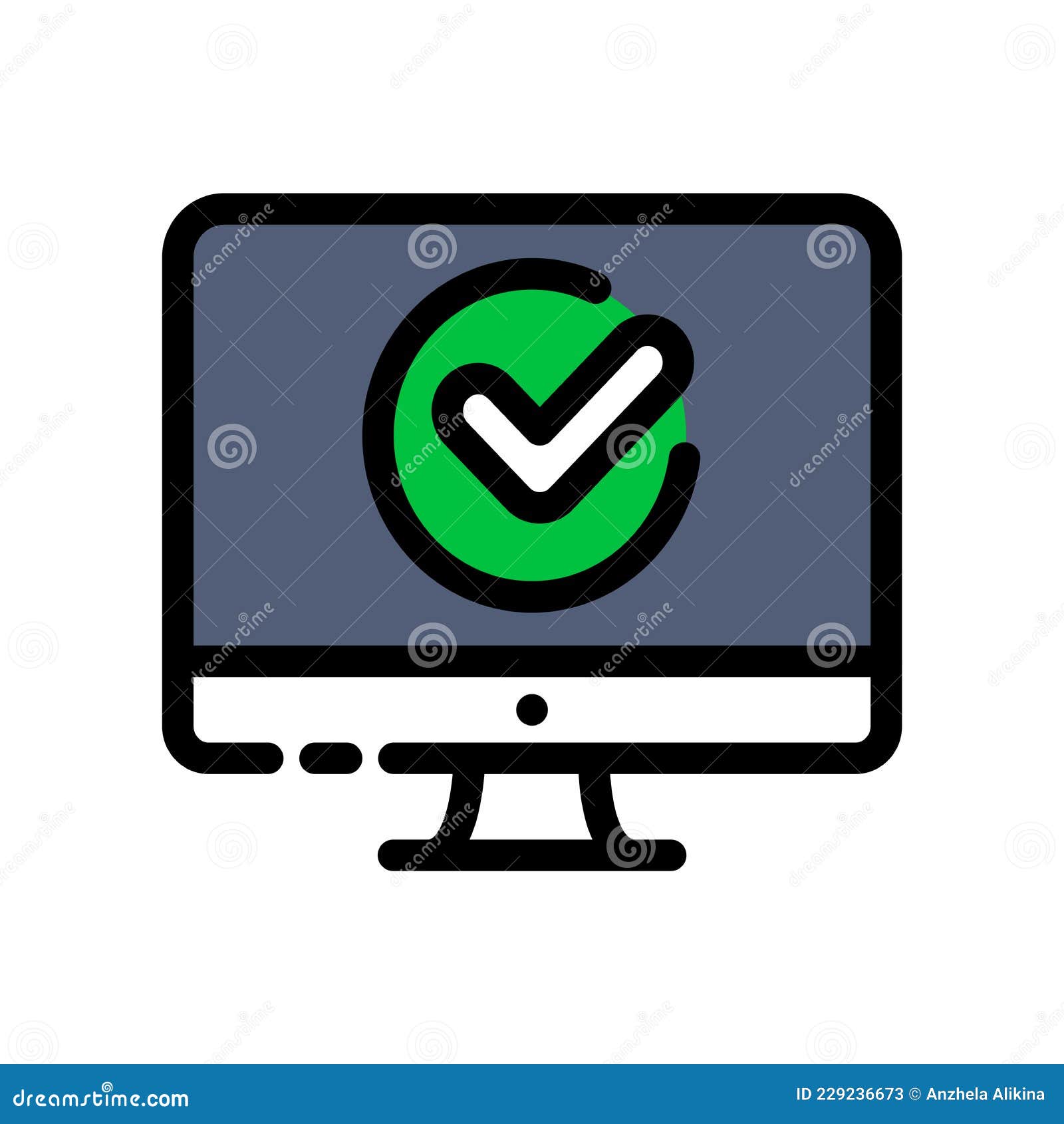 Computer with Approved Checkmark Color Line Icon. Successful ...