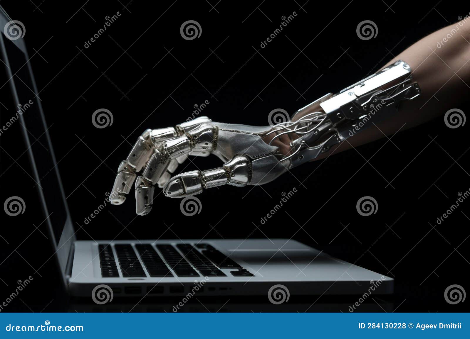 Handshake Between Futuristic Cyborg Robot And Human Hands. Future And ...