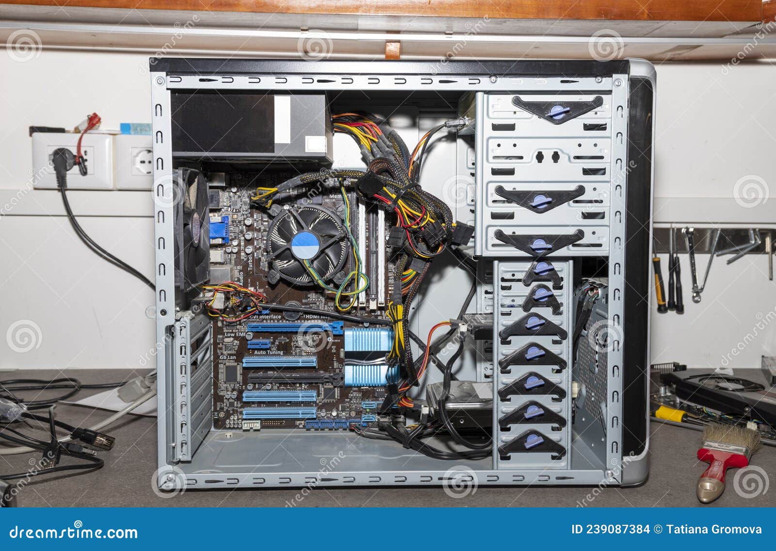 Computer Assembly. Computer Repair. PC Disassembled in a Service Center ...