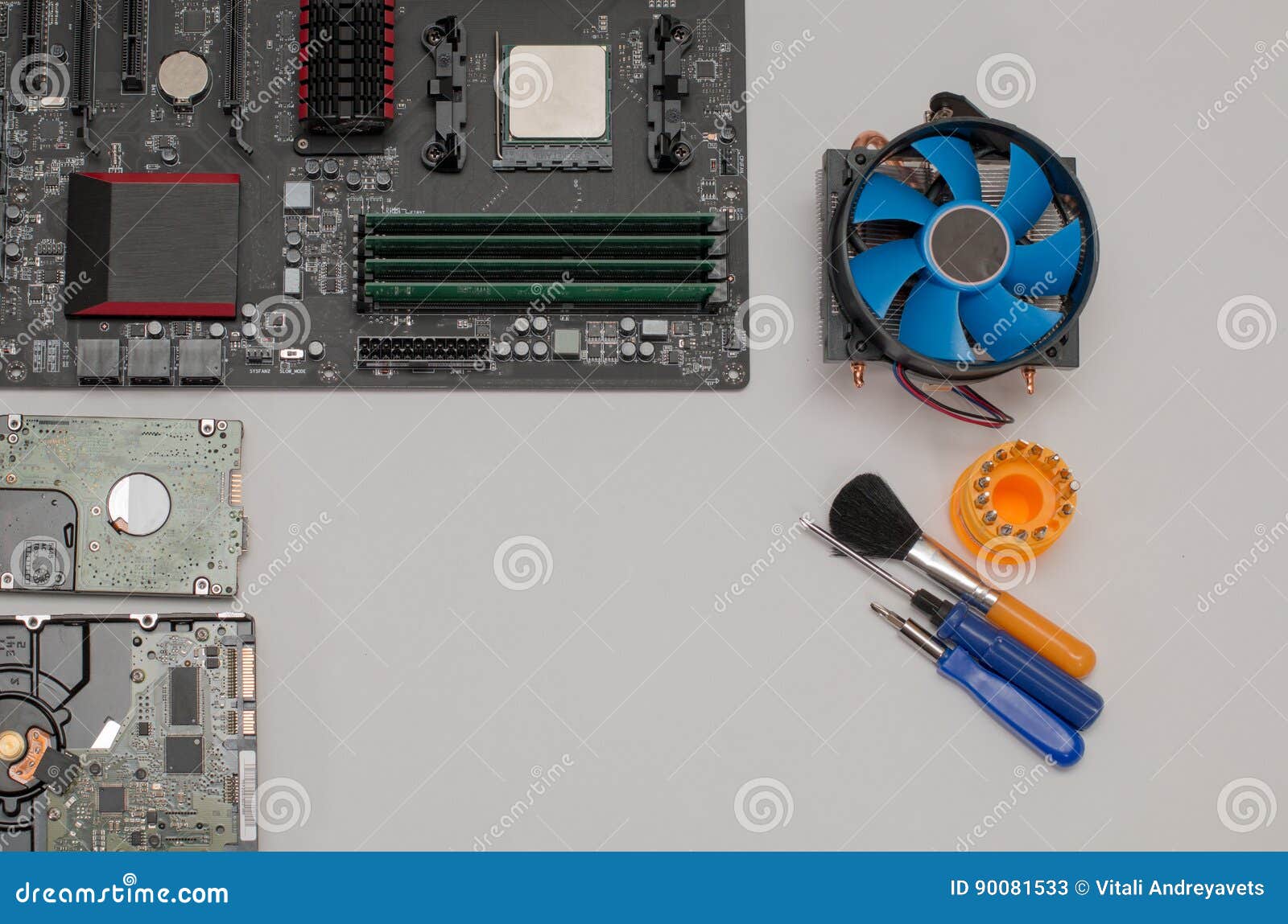Computer Assembly Details and Tools on a White Background Stock Image ...