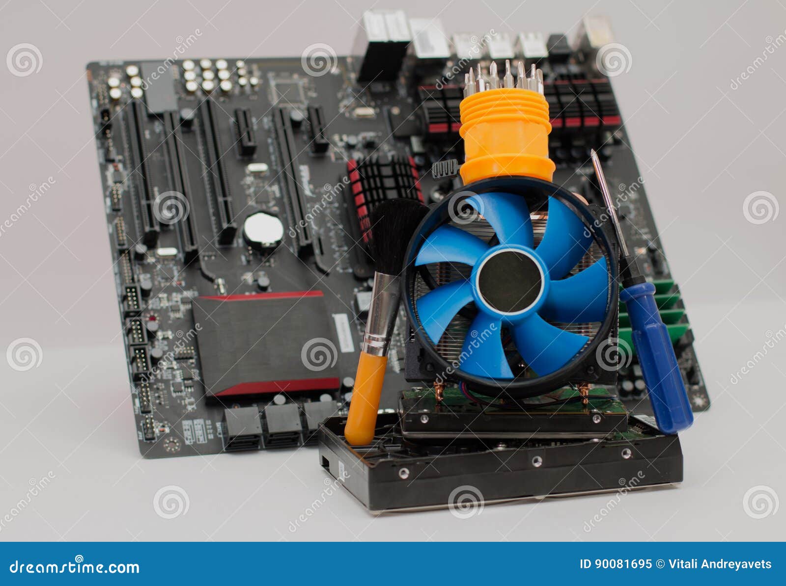 Computer Assembly Details and Tools on a White Background Stock Image ...