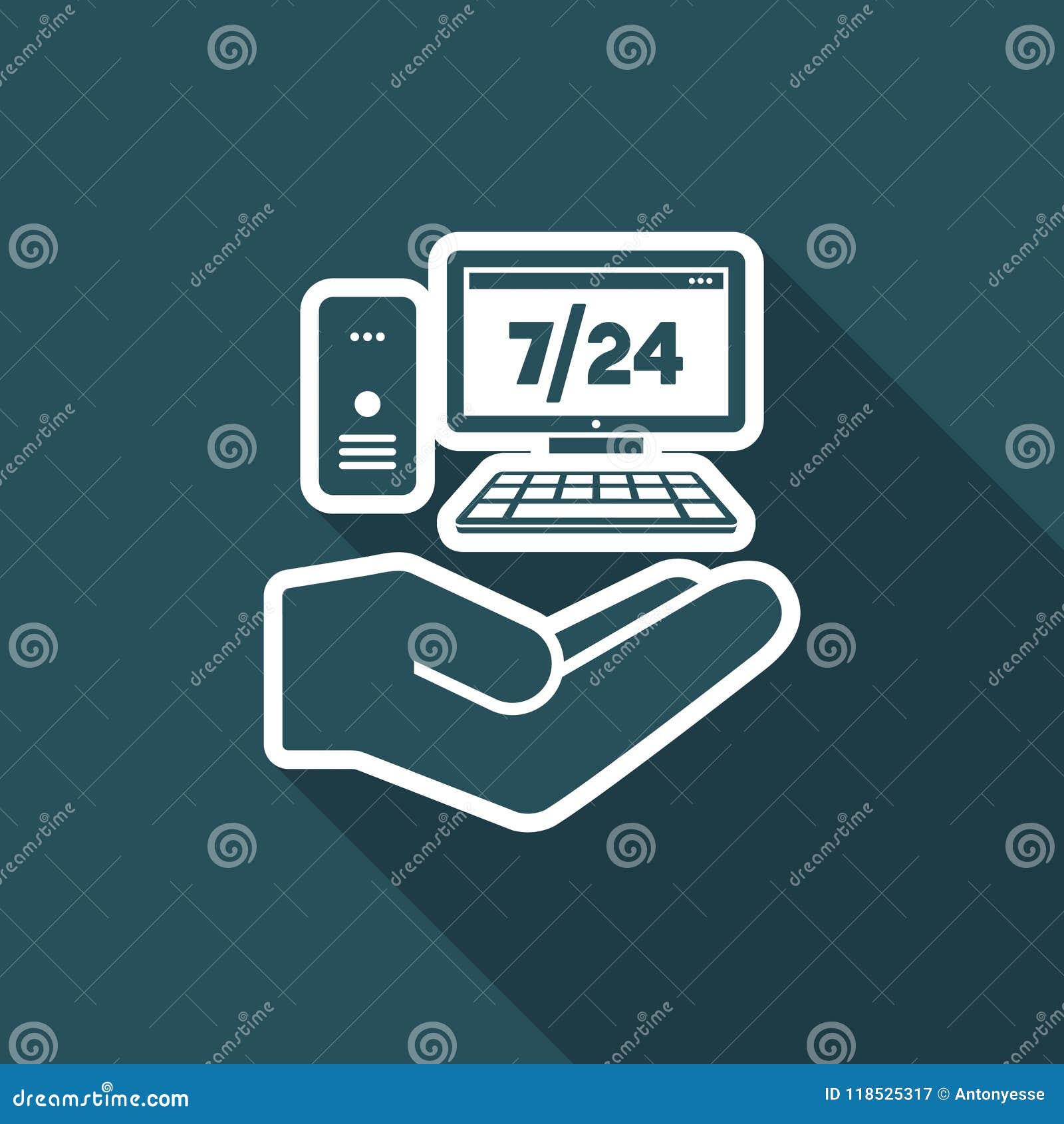 7/24 Computer Assistance Service - Vector Flat Icon Stock Vector ...