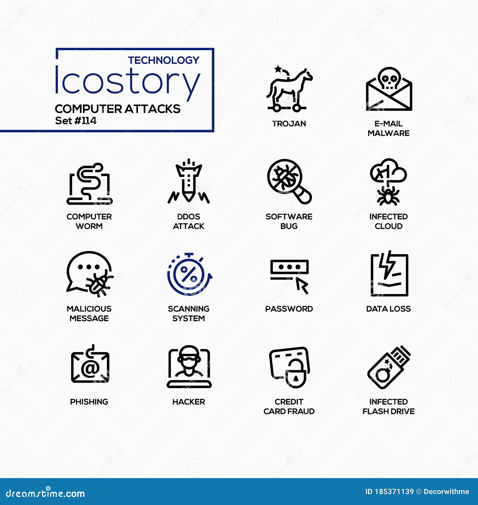 Computer Attacks - Colorful Line Design Style Icons Stock Vector ...