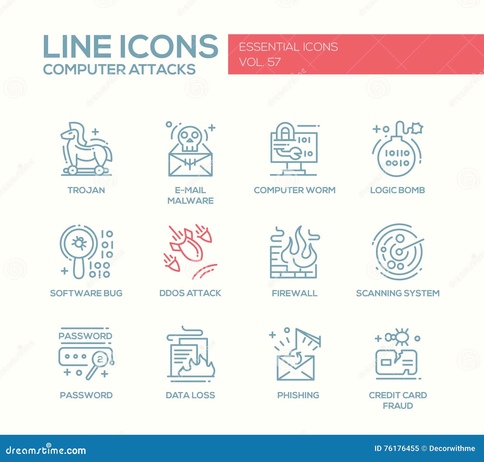 Computer Attacks - Line Design Icons Set Stock Vector - Illustration of ...