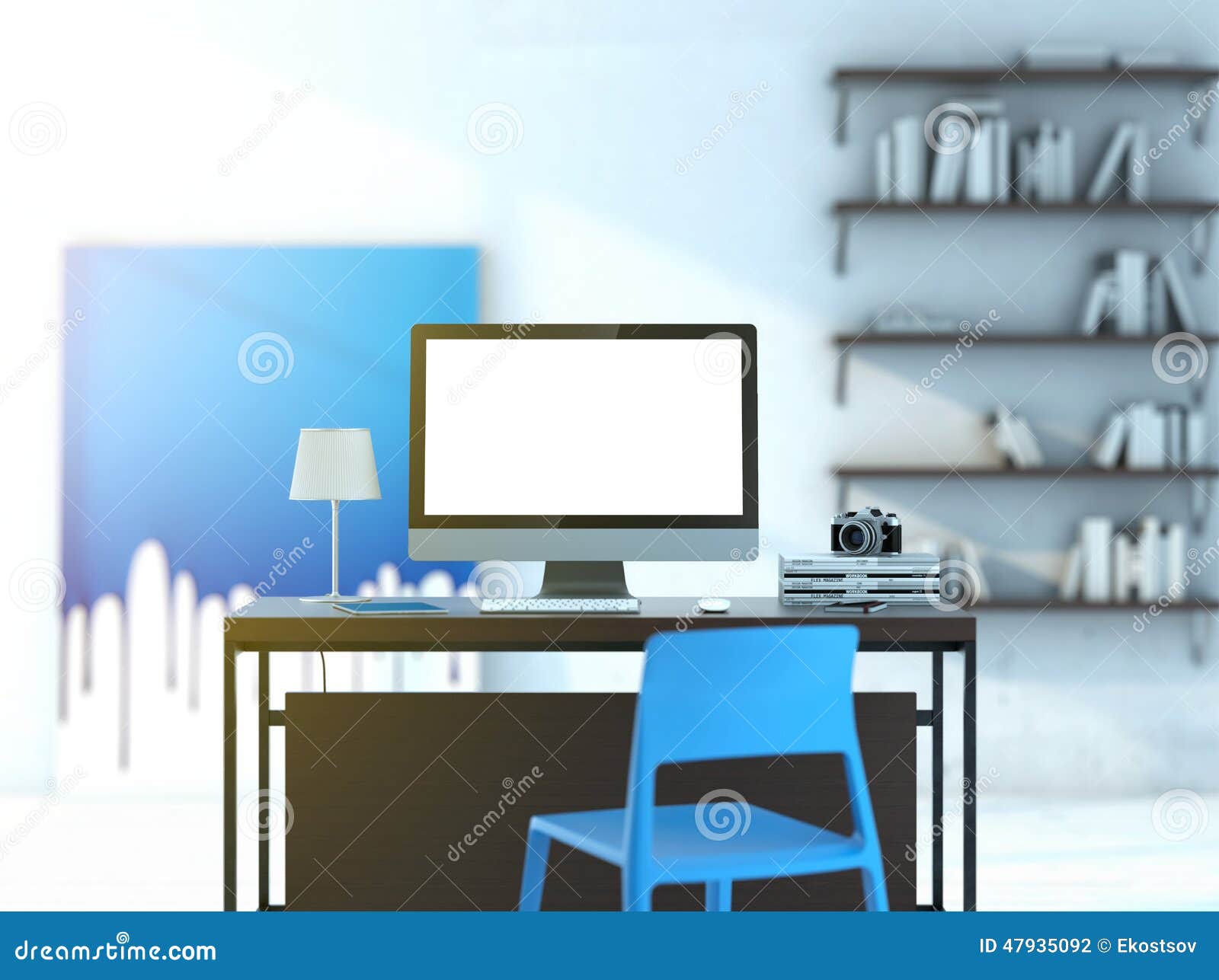 Computer Auf Dem Tisch Im Modernen Studio Stock Abbildung ...