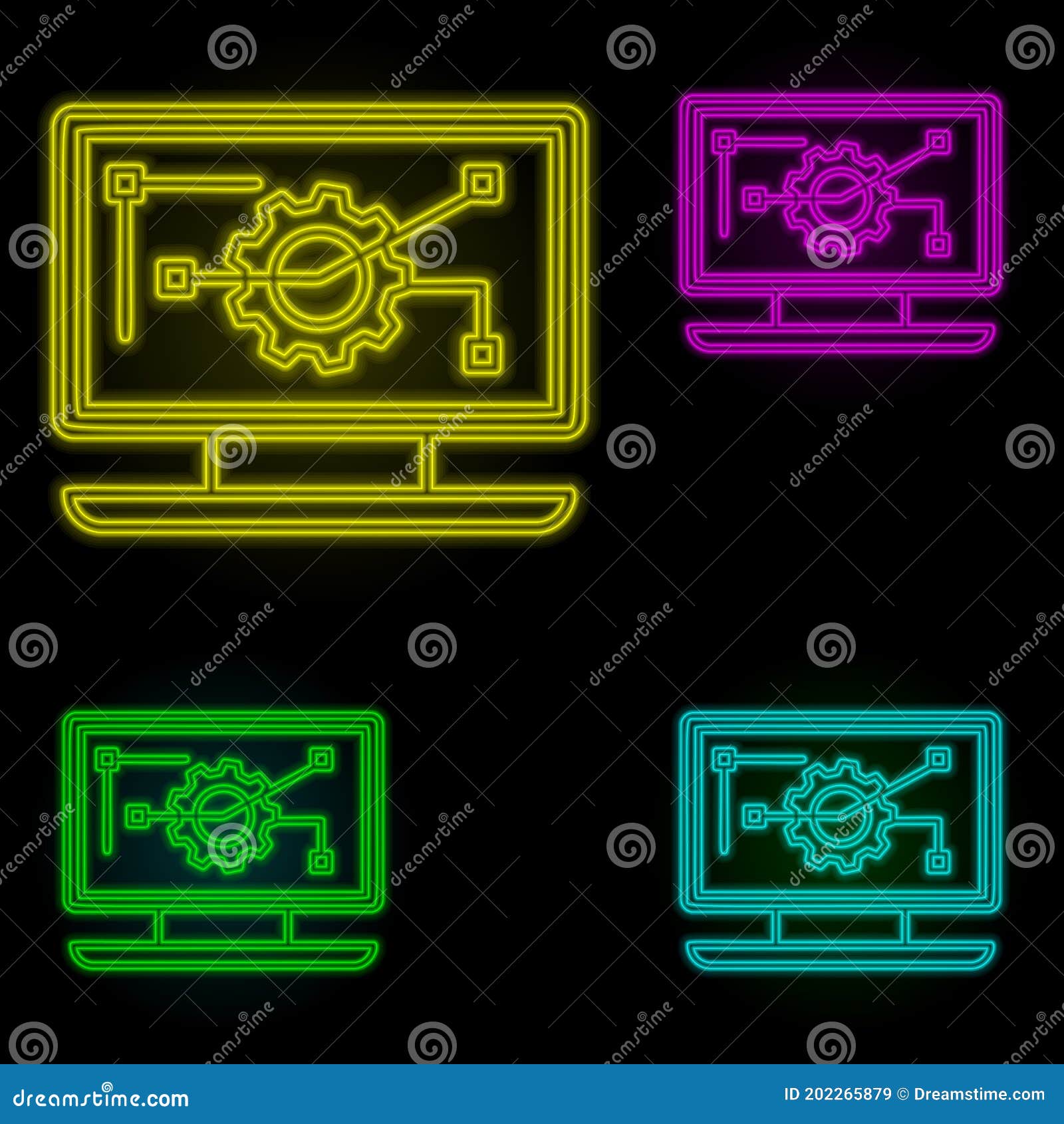 Computer Automation Neon Color Set Icon. Simple Thin Line, Outline ...