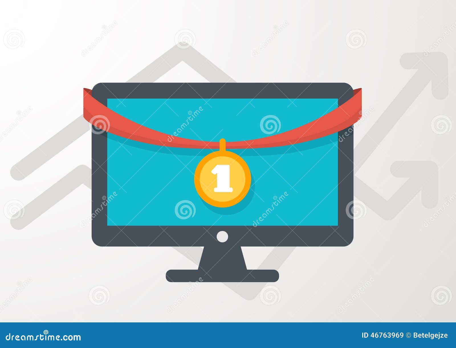 Computer with Award Medal, Flat Style Icon. Vector Illustration Stock ...