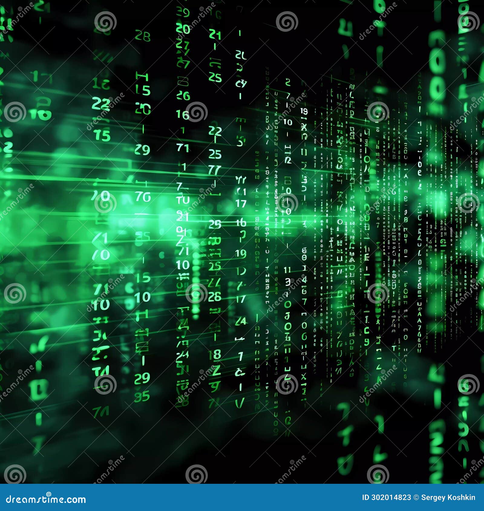 Computer Background with Green Digits and Symbols on a Black Background ...