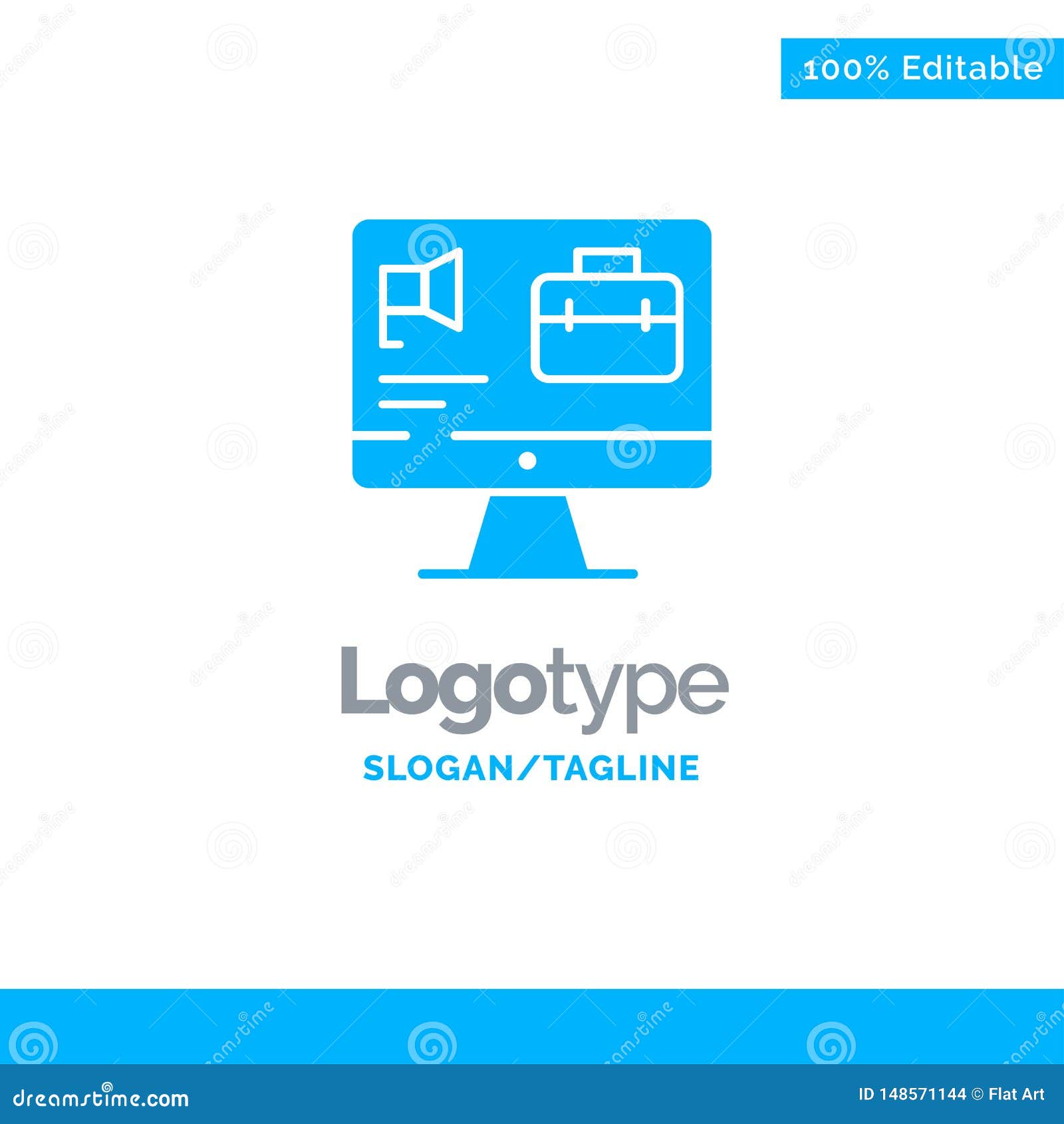 Computer, Bag, Speaker, Job Blue Solid Logo Template. Place for Tagline ...