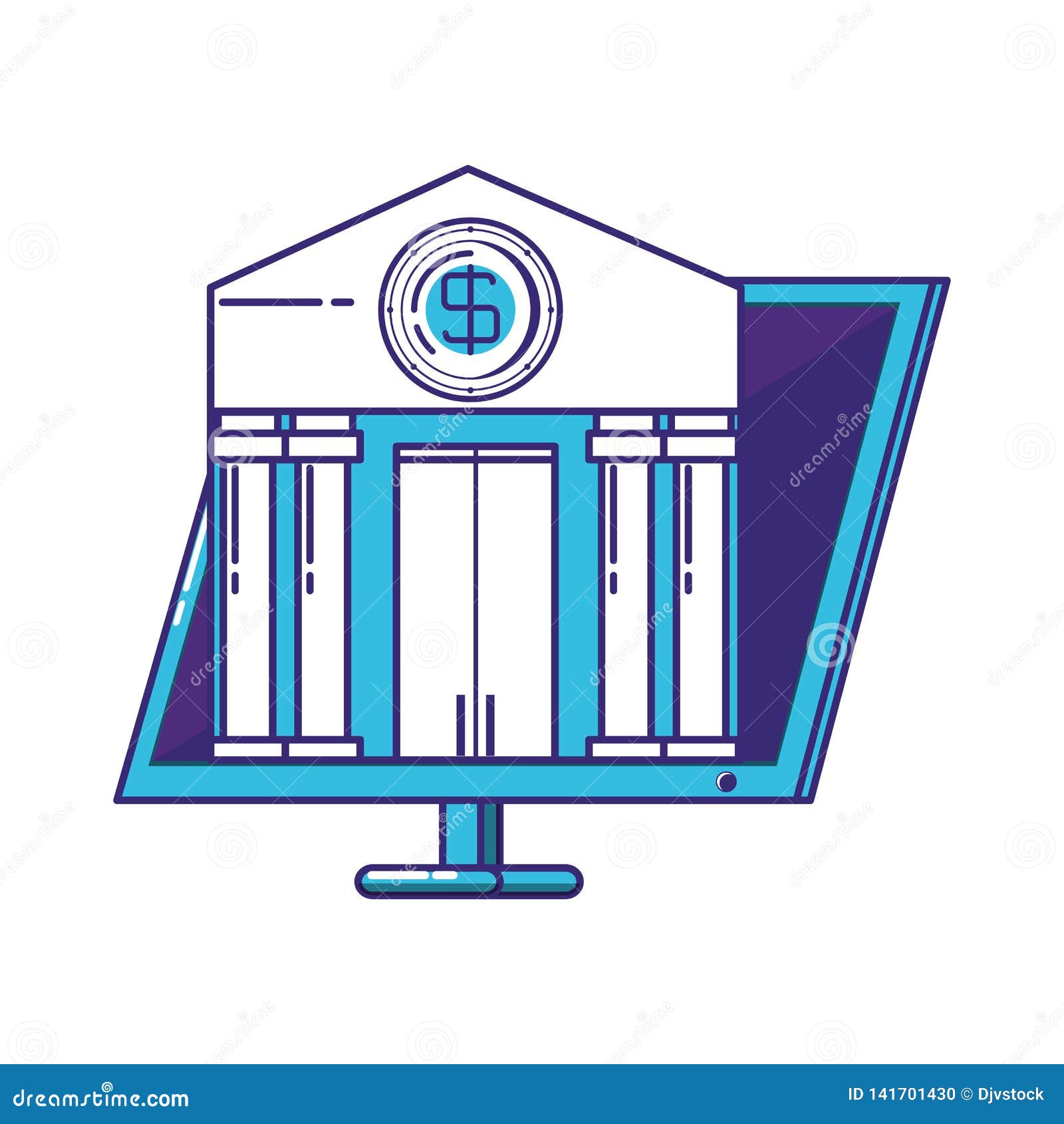 Computer with Bank Building Stock Vector - Illustration of column ...