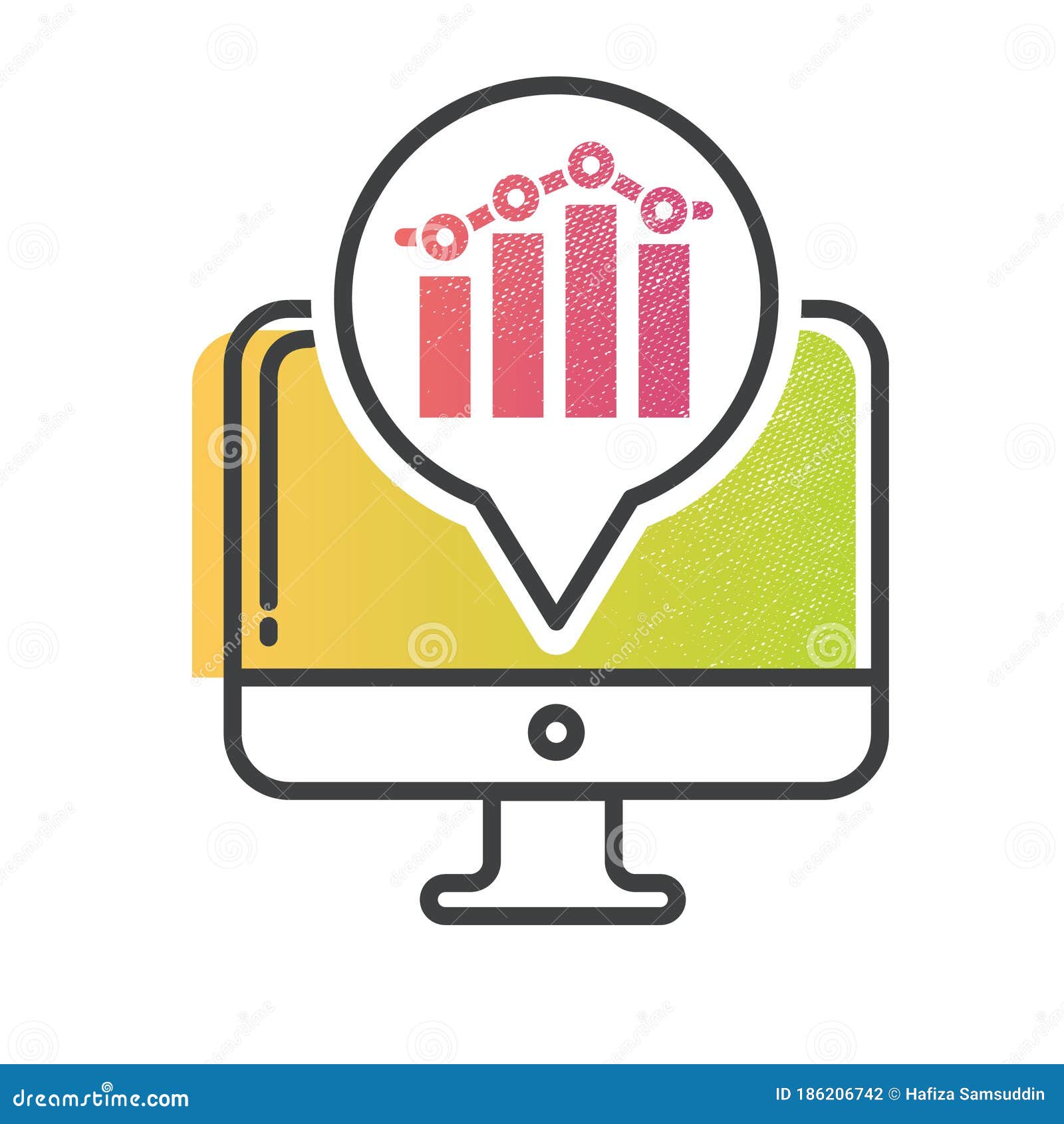 Computer with Bar Graph. Vector Illustration Decorative Design Stock ...